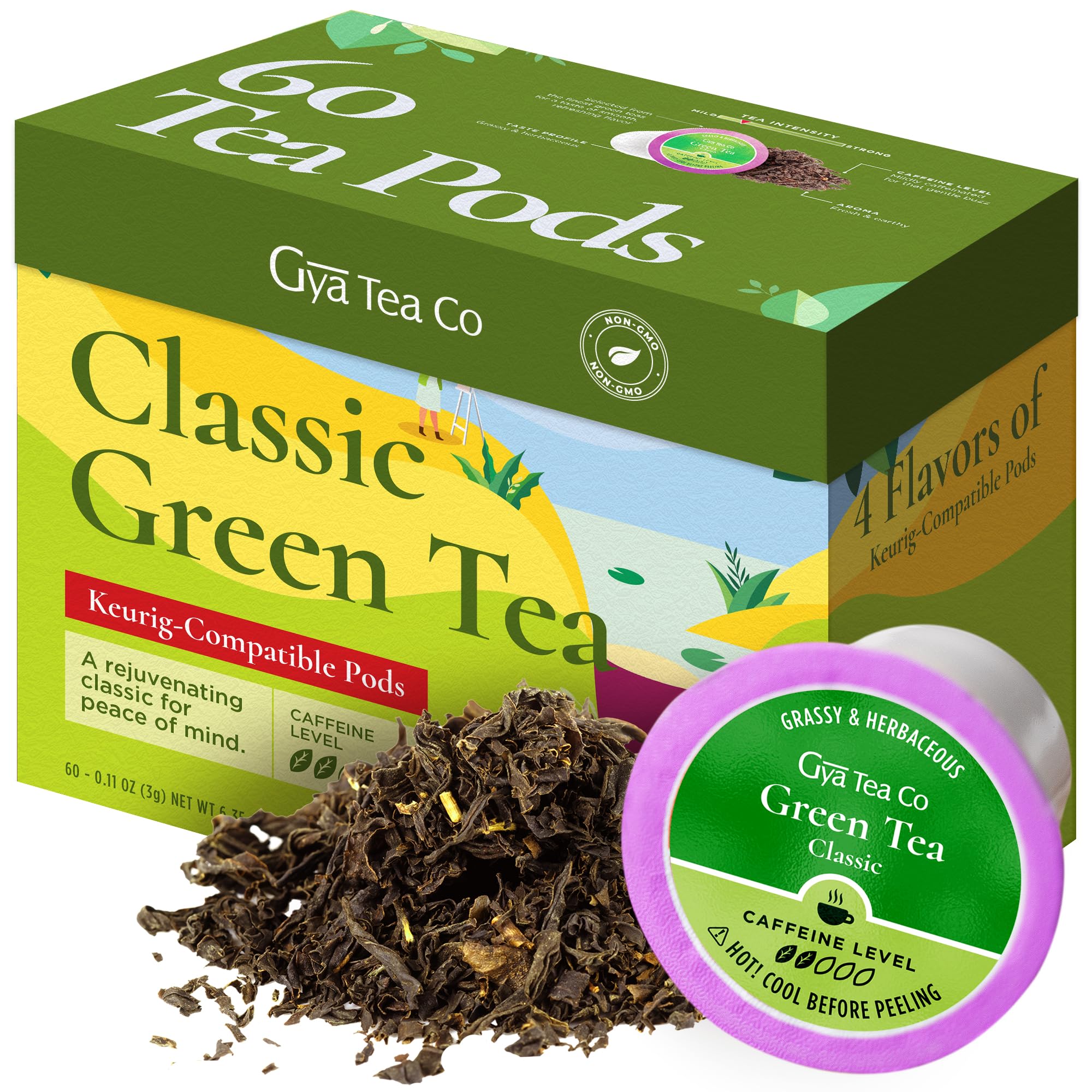 Gya Tea Co Classic Green Tea Pod (60 ct) - Mildly Caffeinated Tea for ...