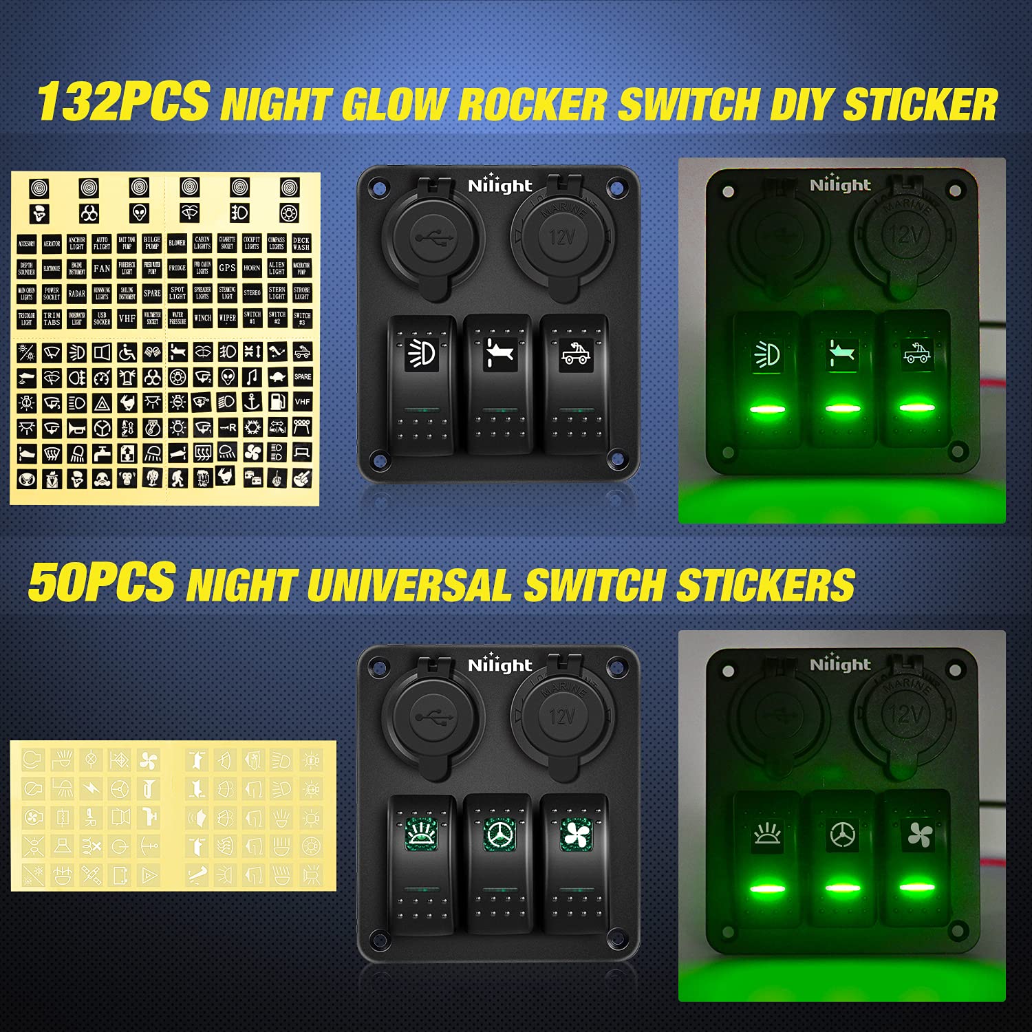 Mua Nilight 3 Gang Rocker Switch Panel with USB Charger and Cigar ...