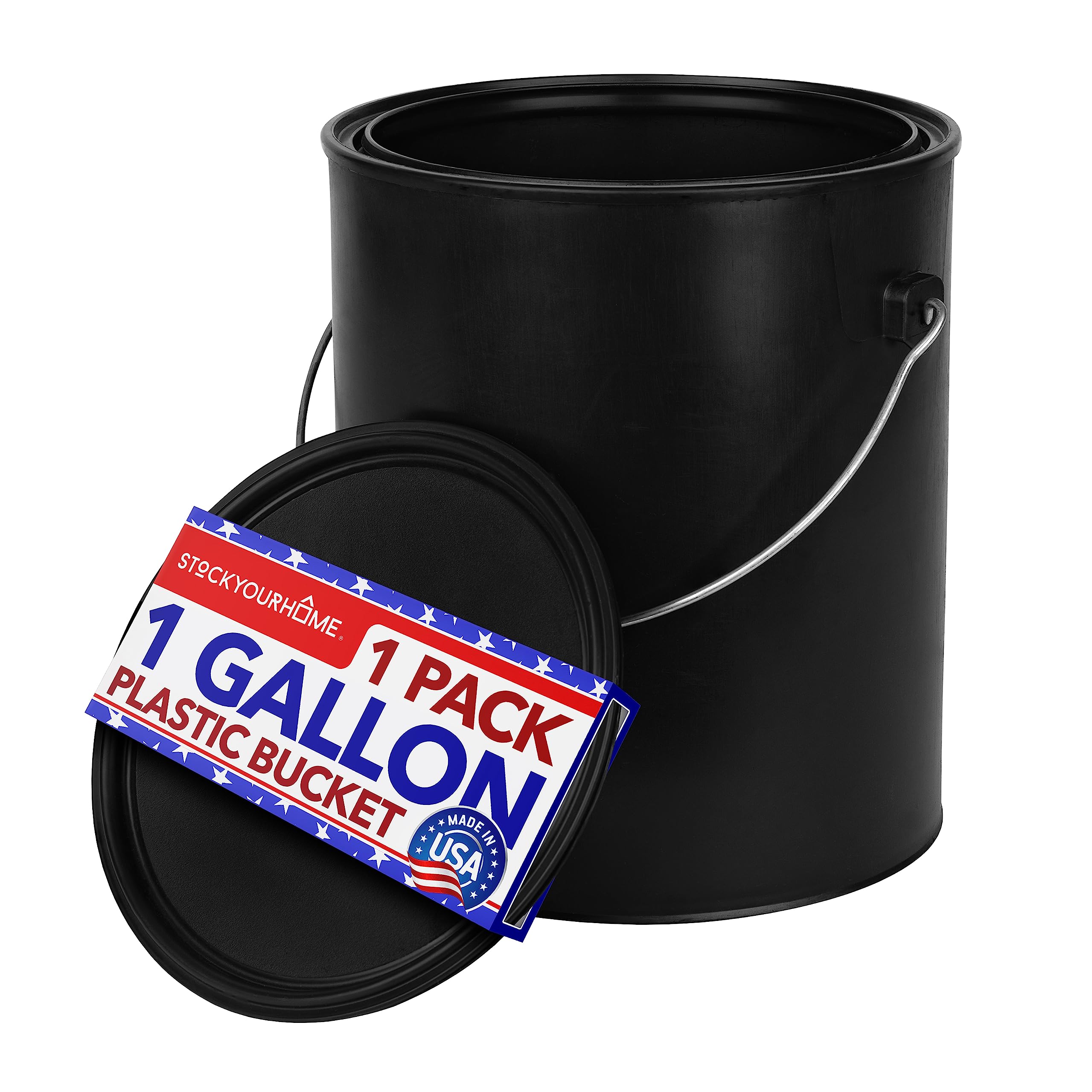 1 Gallon Plastic Paint Bucket (Black) - Triple Lock Airtight Seal ...