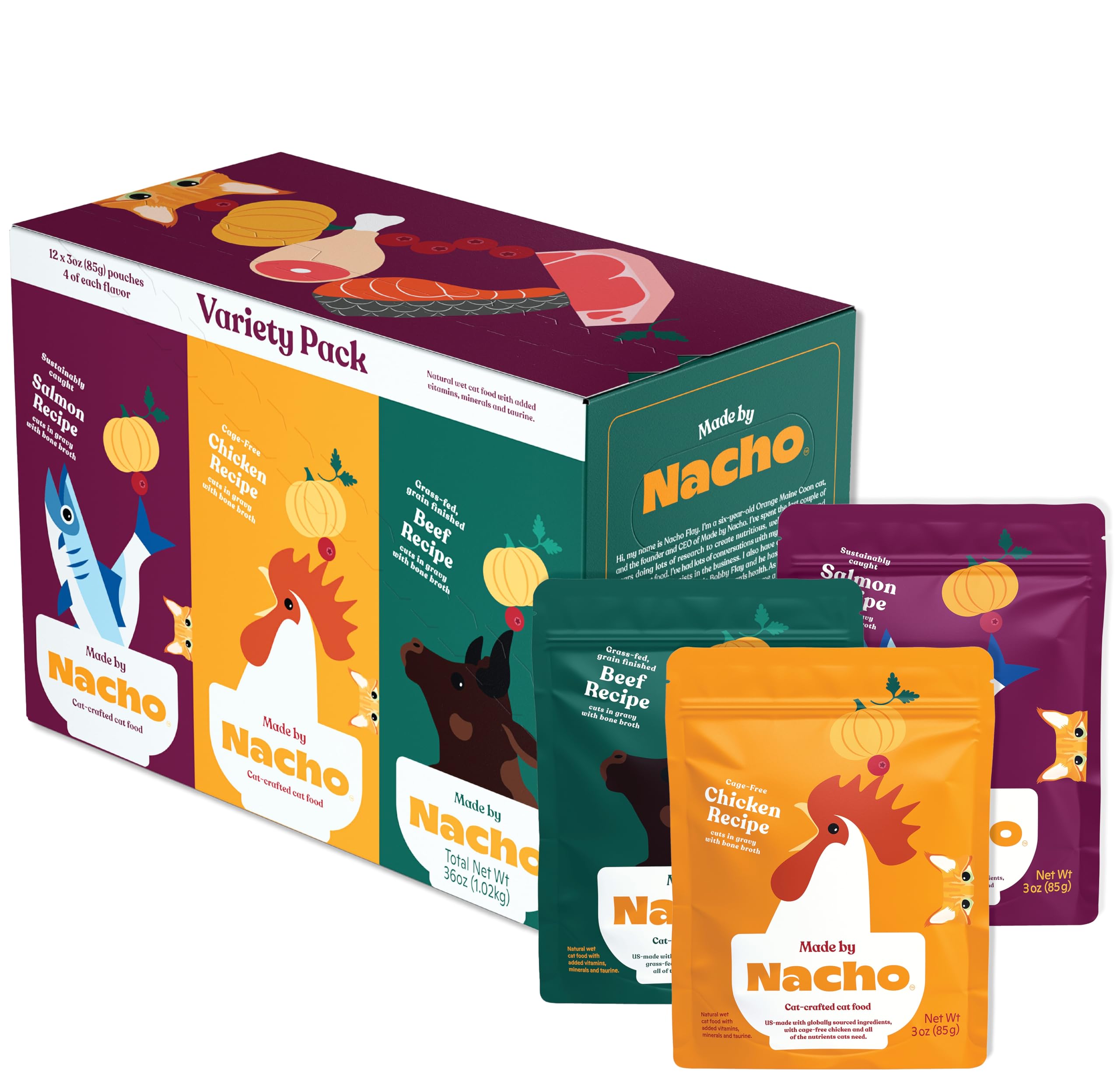 Made by Nacho Wet Cat Food Variety 12 Pack (3oz Each), Cage-Free ...