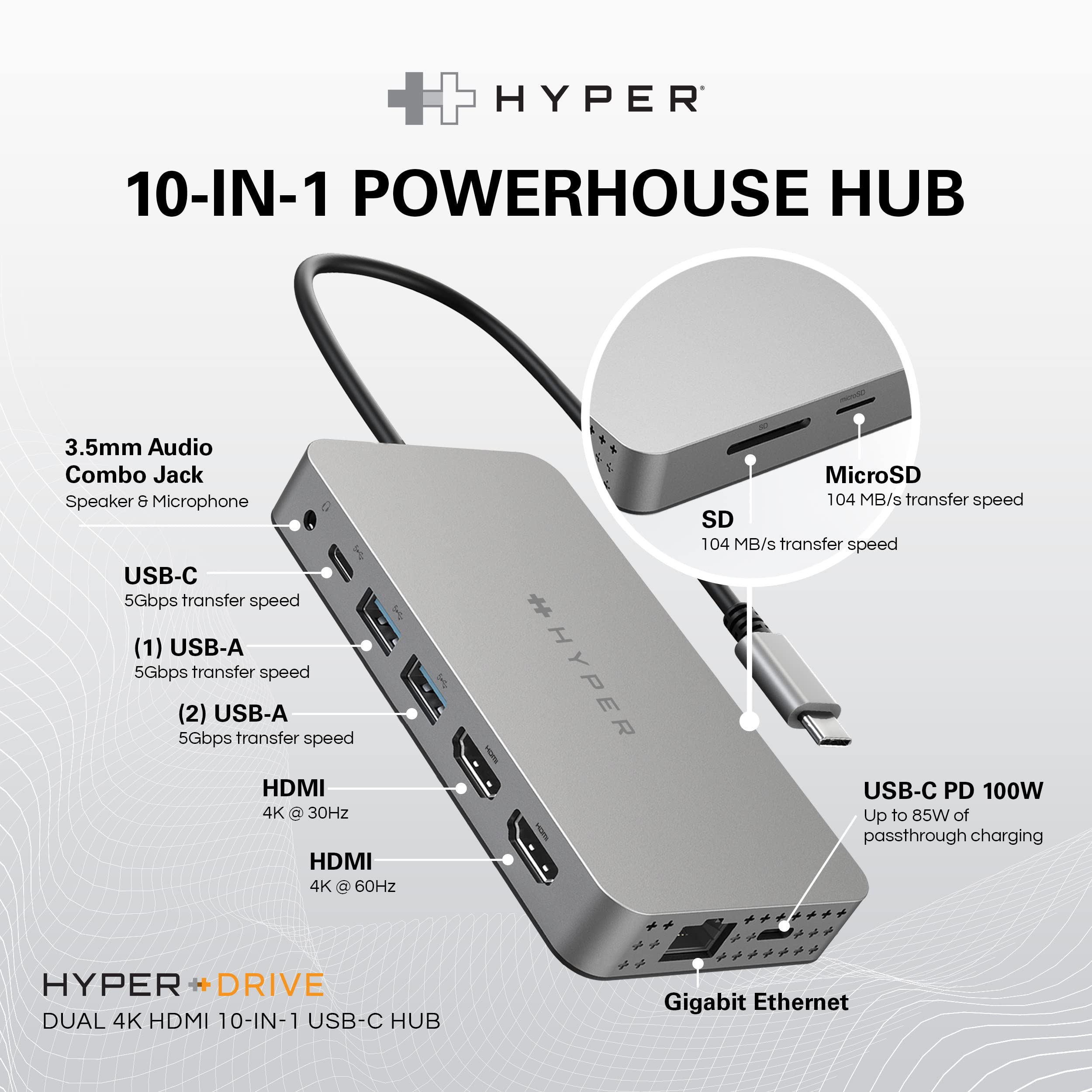 Mua HyperDrive M1 M2 MacBook Pro USB C Hub - 10-in-1 USB Hub Dual 4K ...