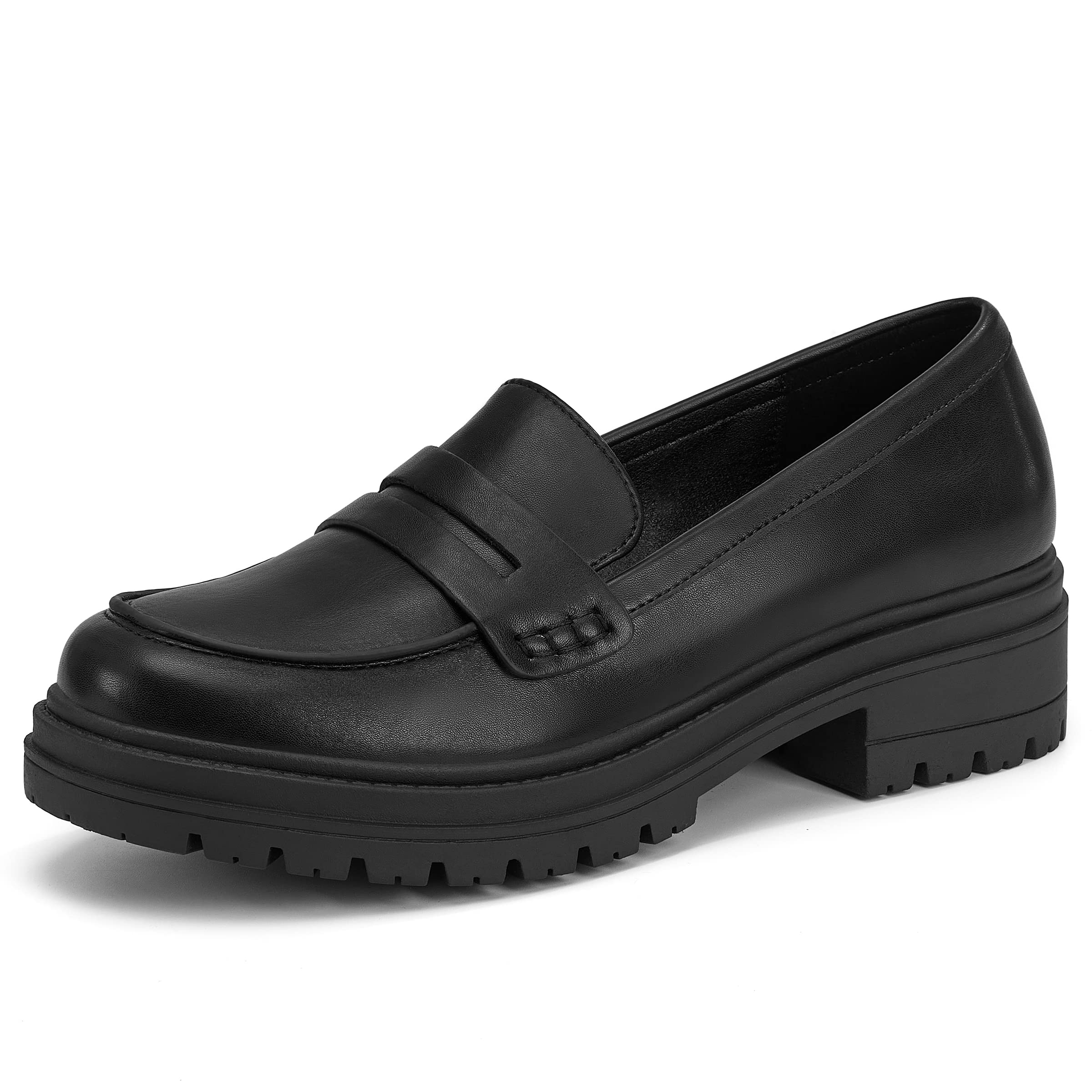 Women s Platform Penny Loafers Comfort Chunky Heel Slip On Business