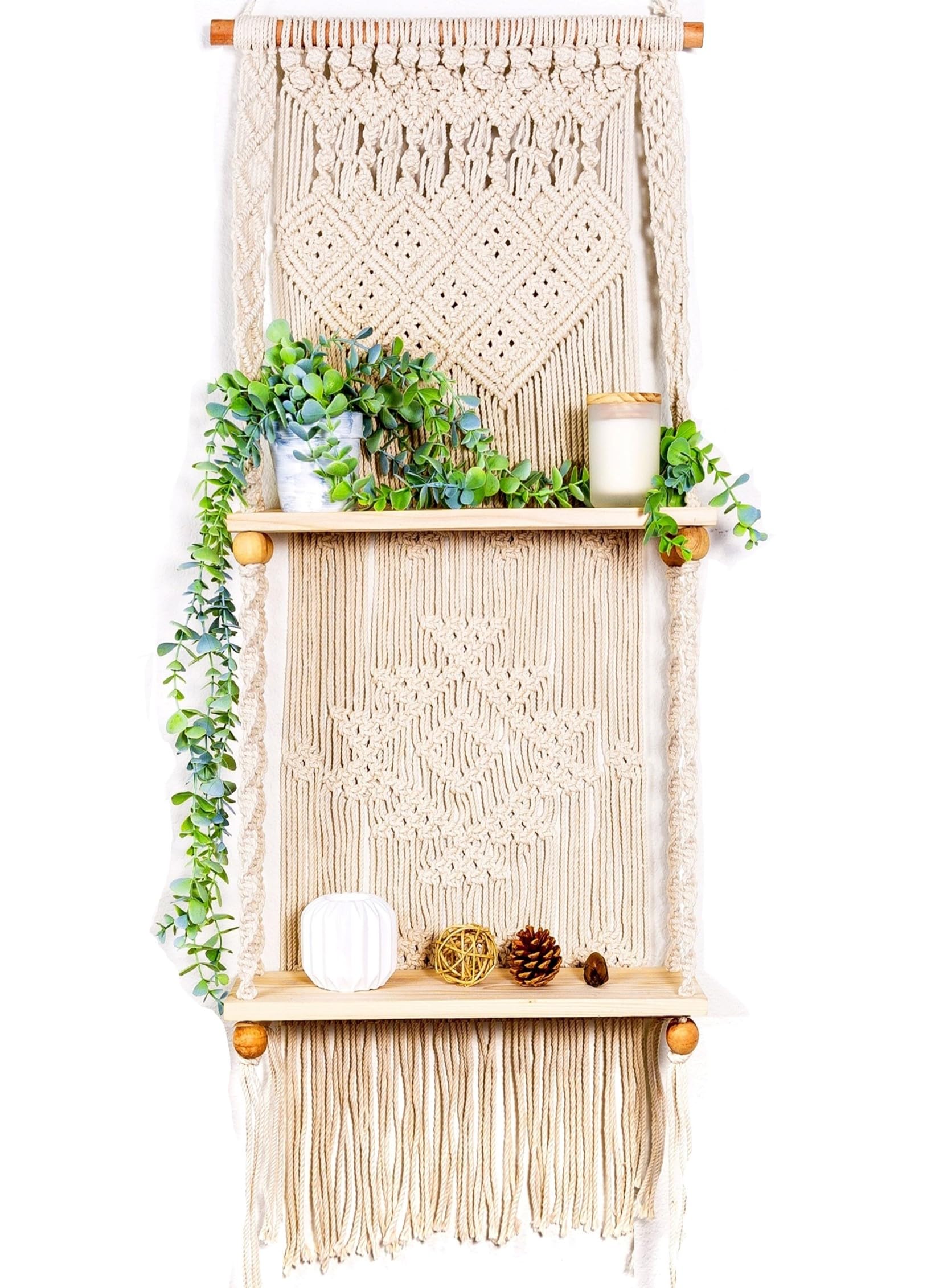Induslyfe Macrame Wall Hanging Shelf 2 Tier Boho Wall Plant Hanger ...