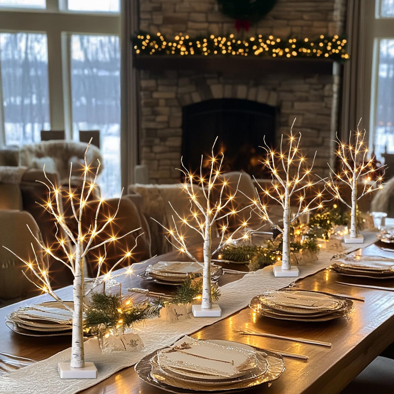 PABIPABI Lighted Birch Tree with LED Lights Christmas Decorations ...