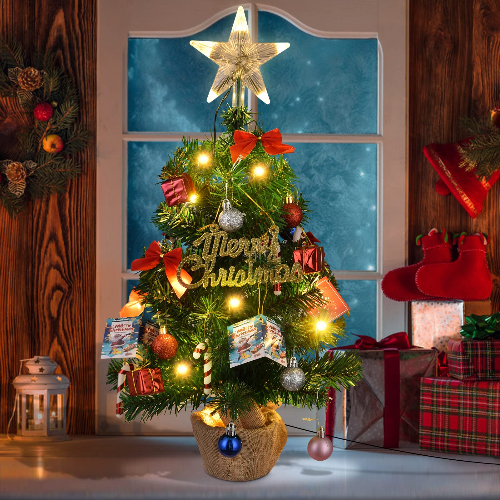 20" Mini Christmas Tree,USB Power Tabletop Christmas Tree with Lights ...