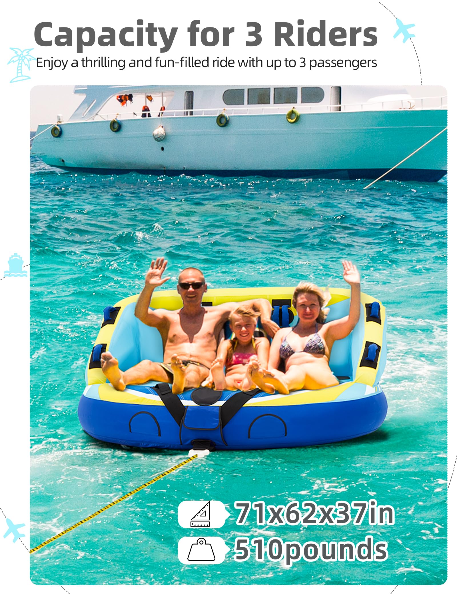 Mua 3 Person Towable Tube for Boating, Inflatable Water Sports Towables ...