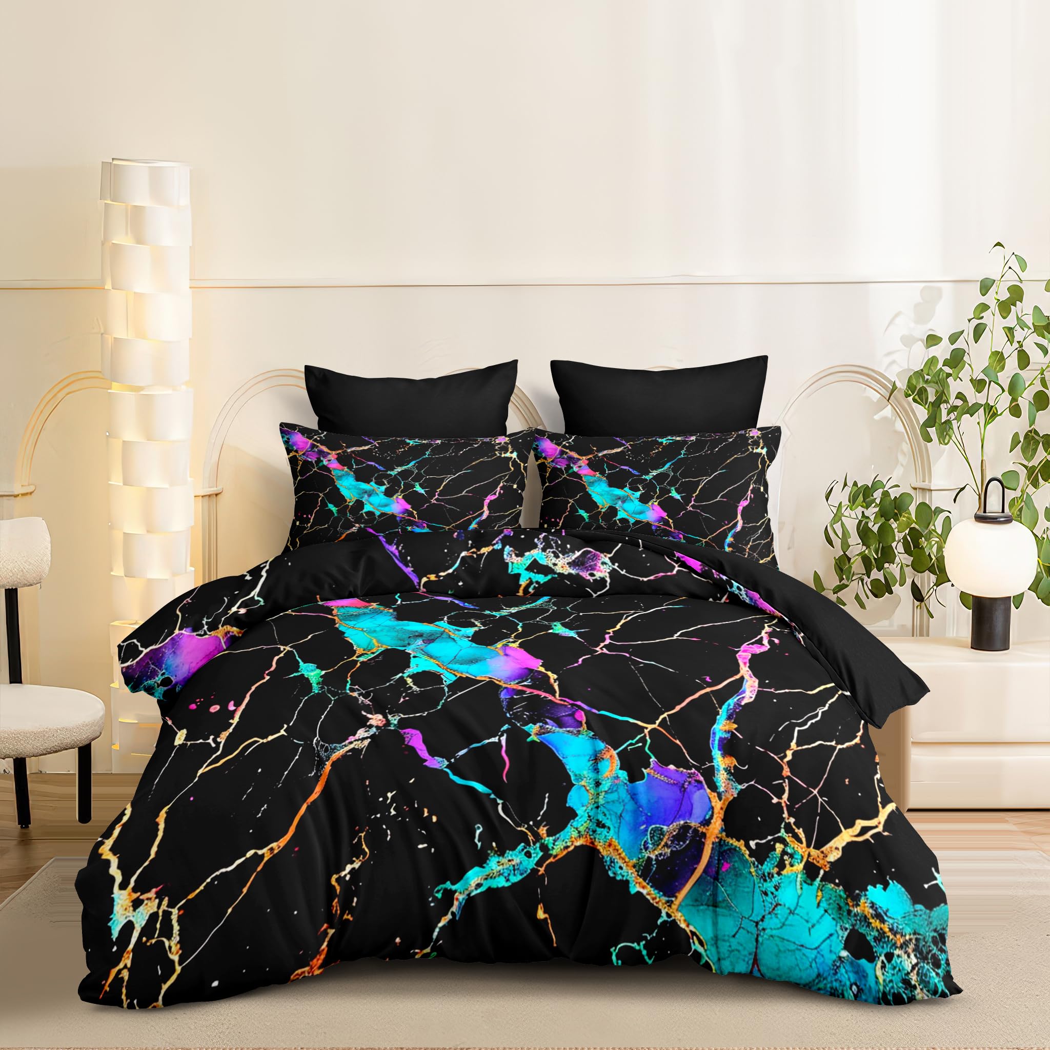 CCoutueChen Black Marble Comforter Set Queen Size, Gradient Abstract ...