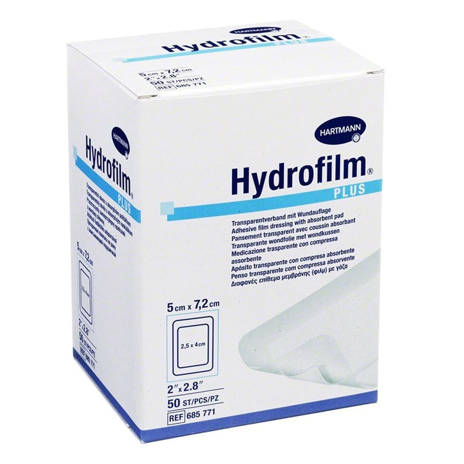 Hartmann Hydrofilm Plus Absorbent Transparent Film Dressing + Pad 5cm x ...