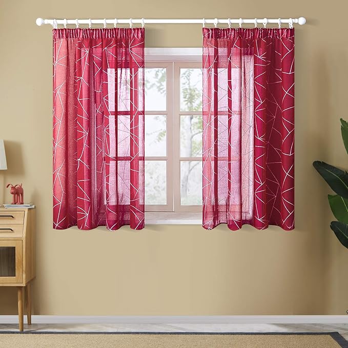 Topfinel Lot de 2 Rideaux Voilage Rouge de Fenêtre Effet Lin à Patte ...