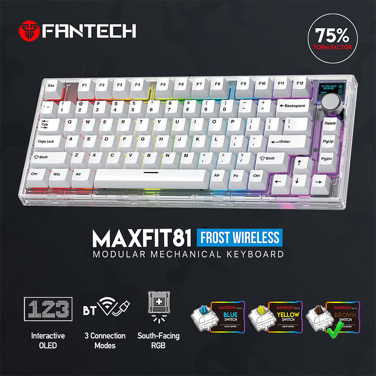 Mua FANTECH MAXFIT81 Wireless Mechanical Keyboard PBT Keycaps RGB 75% ...