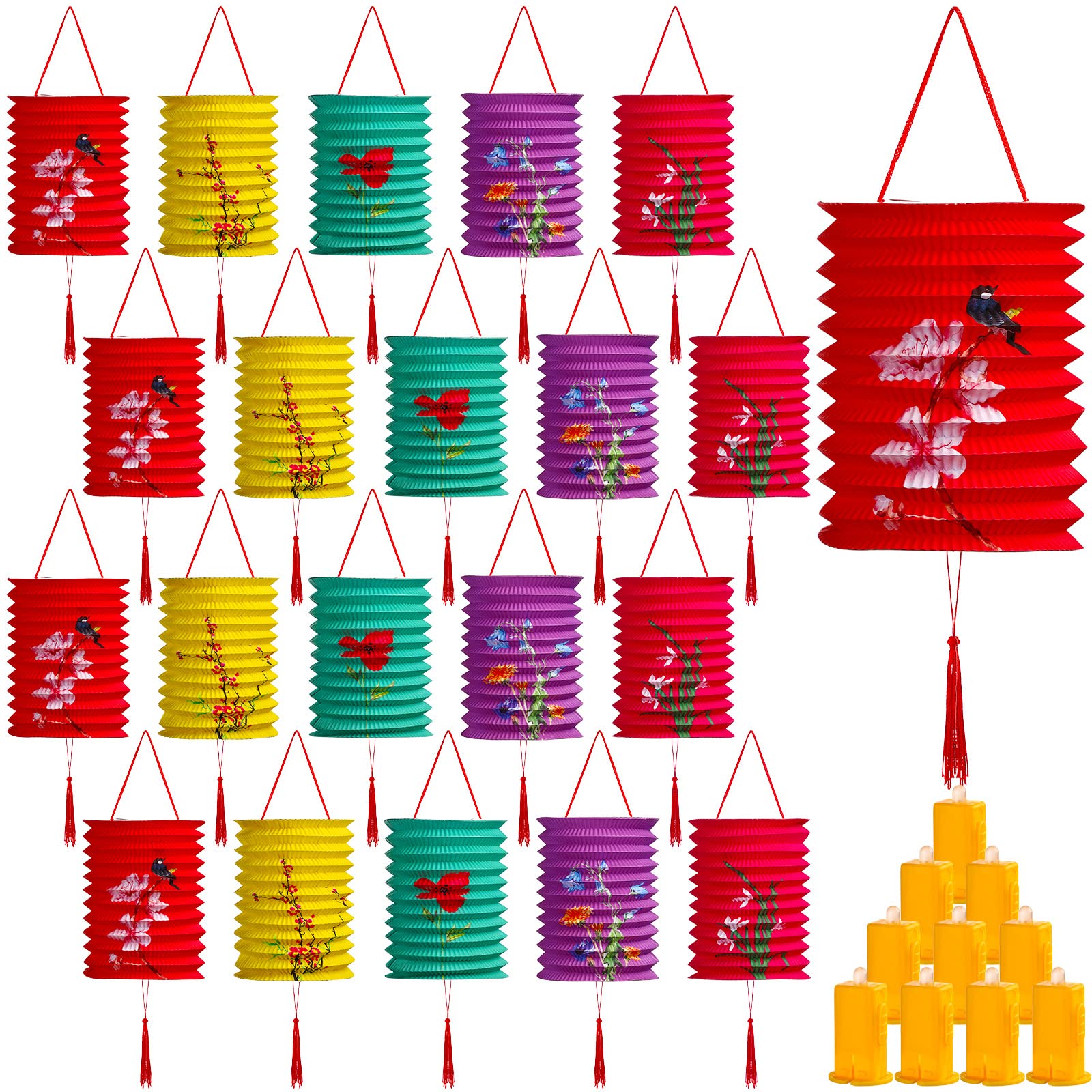 Tuanse 20 Pcs Chinese Paper Lanterns Bulk with LED Lights Multicolor ...