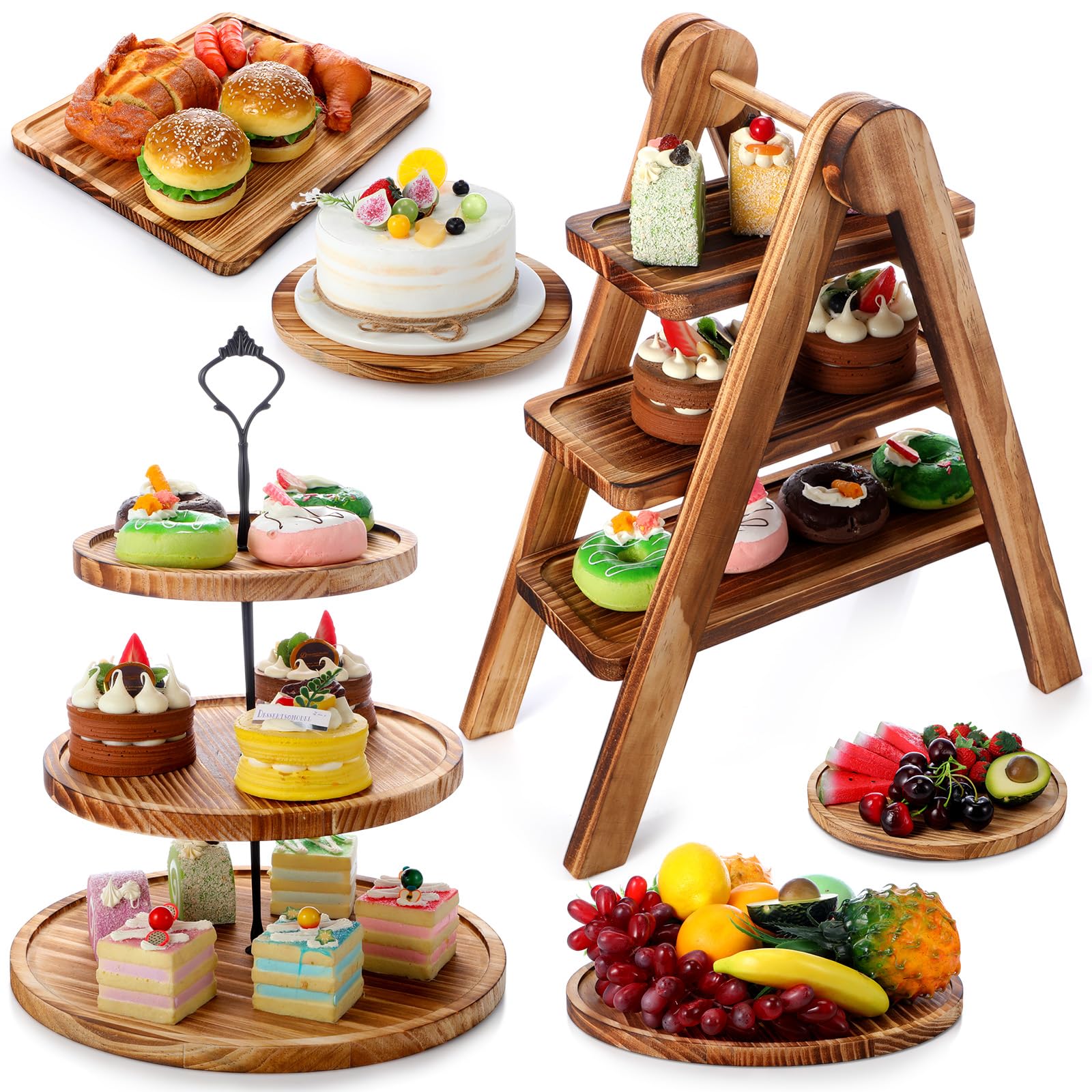 Lallisa 6 Set Wood Cake Stands Set 3 Tier Wooden Cupcake Stand Wood ...