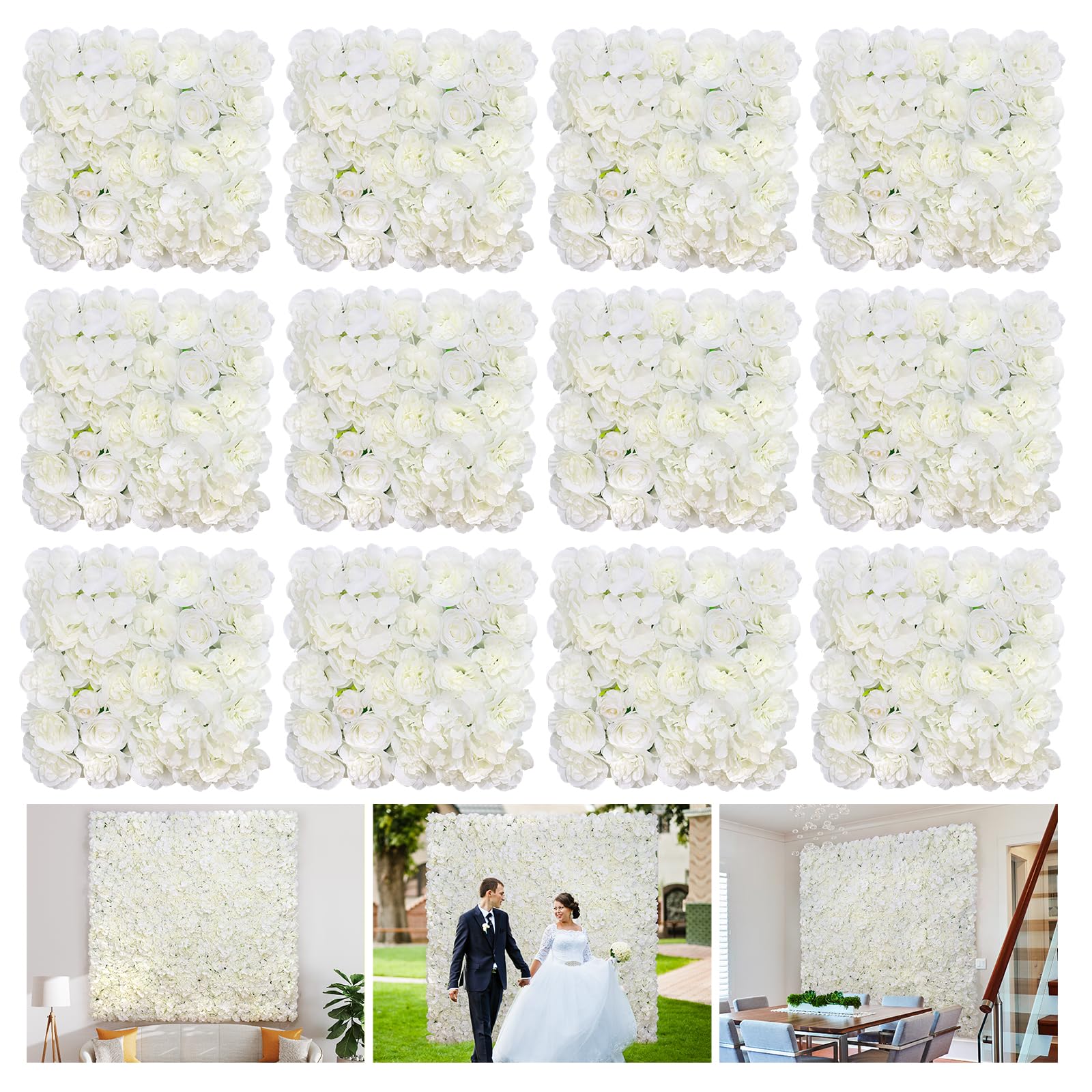 Silk Flower Wall Panels Backdrop 15 * 15inch- 12Pcs Wedding Wall DIY 3D ...