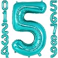 Amazon.com: Teal Blue Number 5 Balloon, 40 Inch Big Large Foil Helium ...