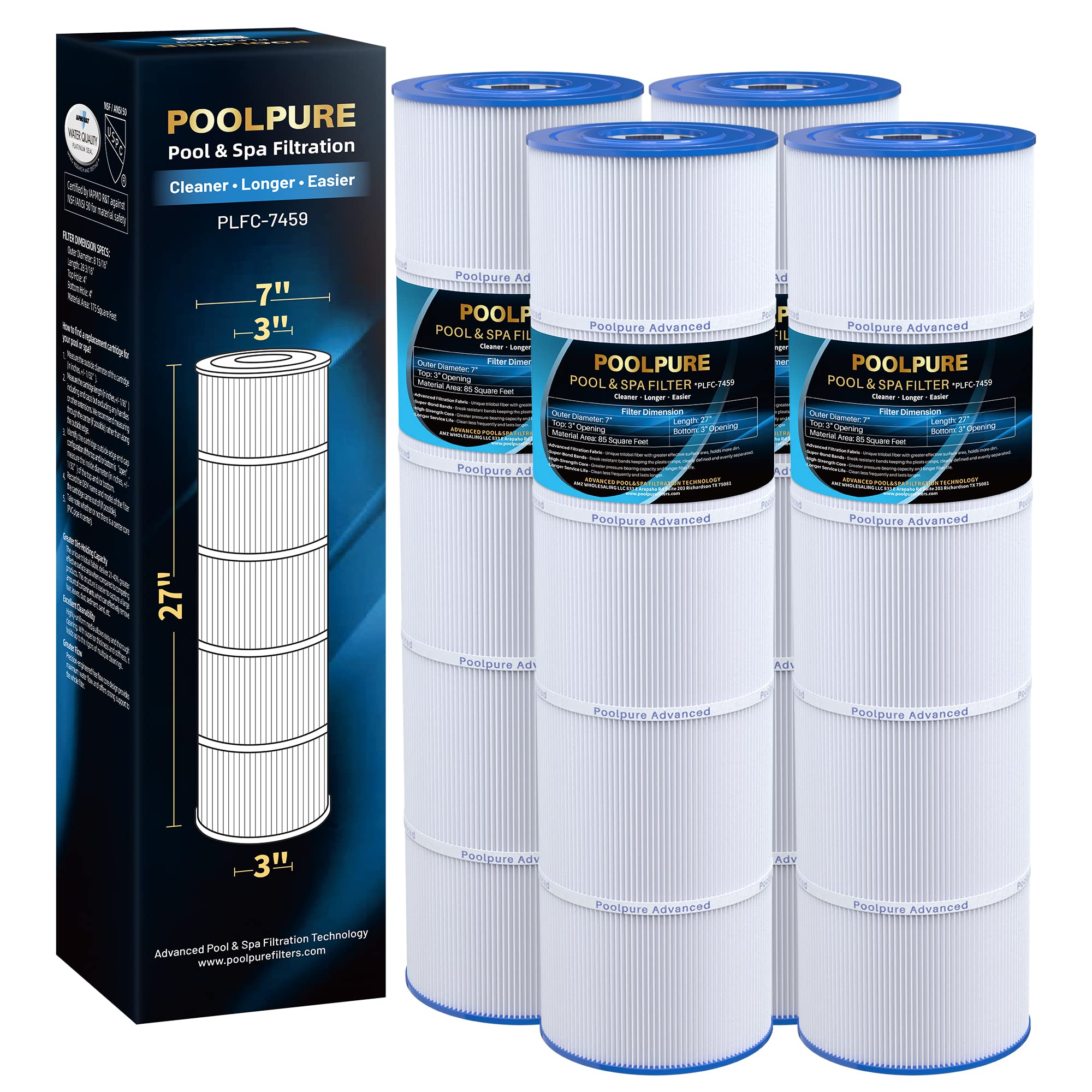 POOLPURE C-7459 Filter Replaces Jandy CL 340, PJAN85, Ultral-A8, Unicel ...