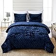 Amazon.com: Fredsure Distressed Velvet Quilt Set, 3 Pieces Navy King ...