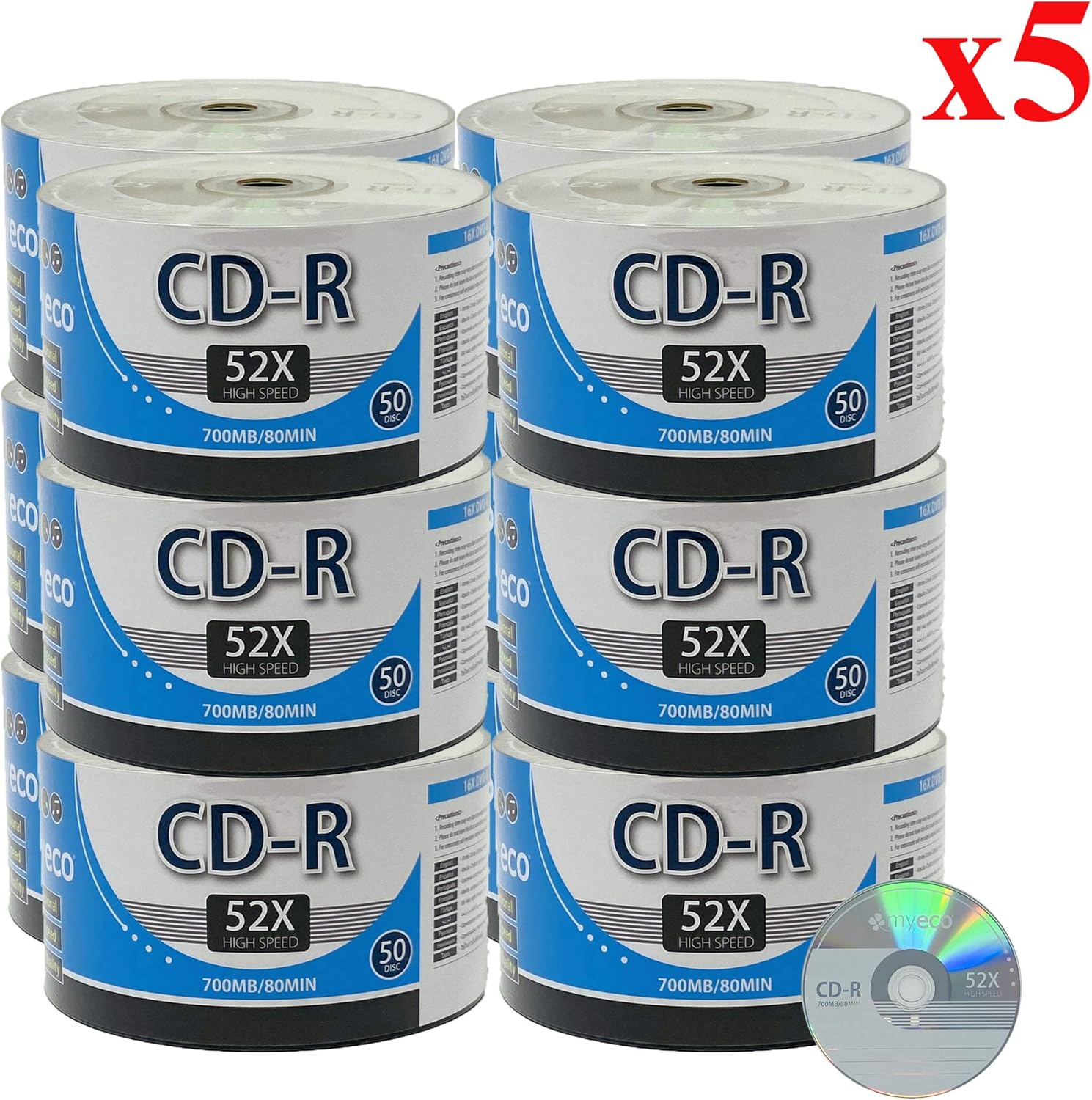 Amazon.com: 3000 Pack MyEco CD-R CDR 52X 700MB 80Min Economy Logo Top ...