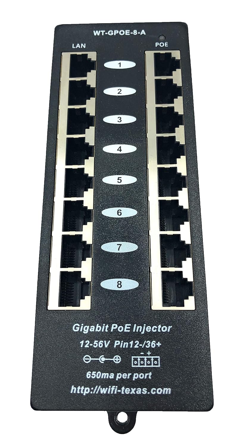 WT-GPOE-8-48v60w, 8 port Gigabit PoE injector for 802.3af or passive ...