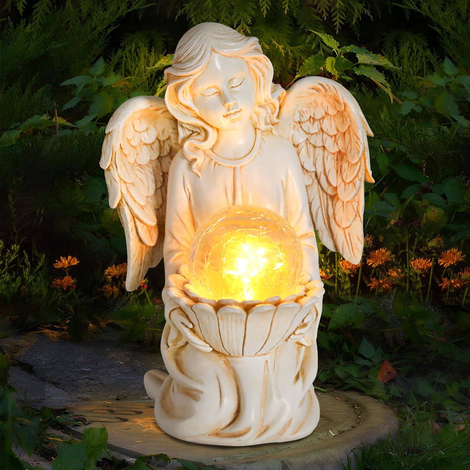 Ovewios Angel Statue Outdoor Decor, Angel Gardening Gifts with Solar ...