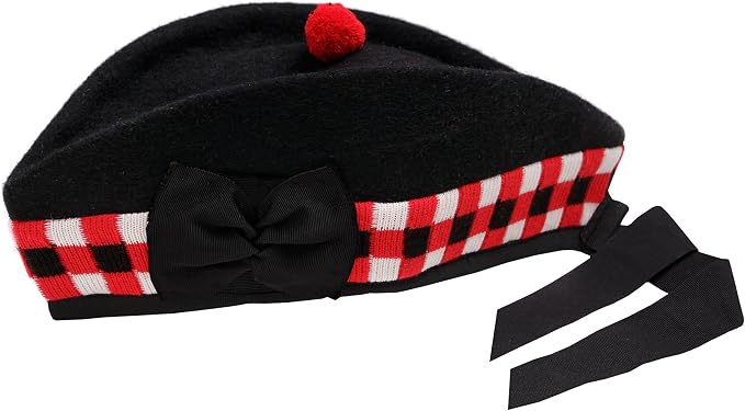 SCOTTISH PIPER HAT 100% PURE WOOL BLACK GLENGARRY TRIPLE DICED HAT ...