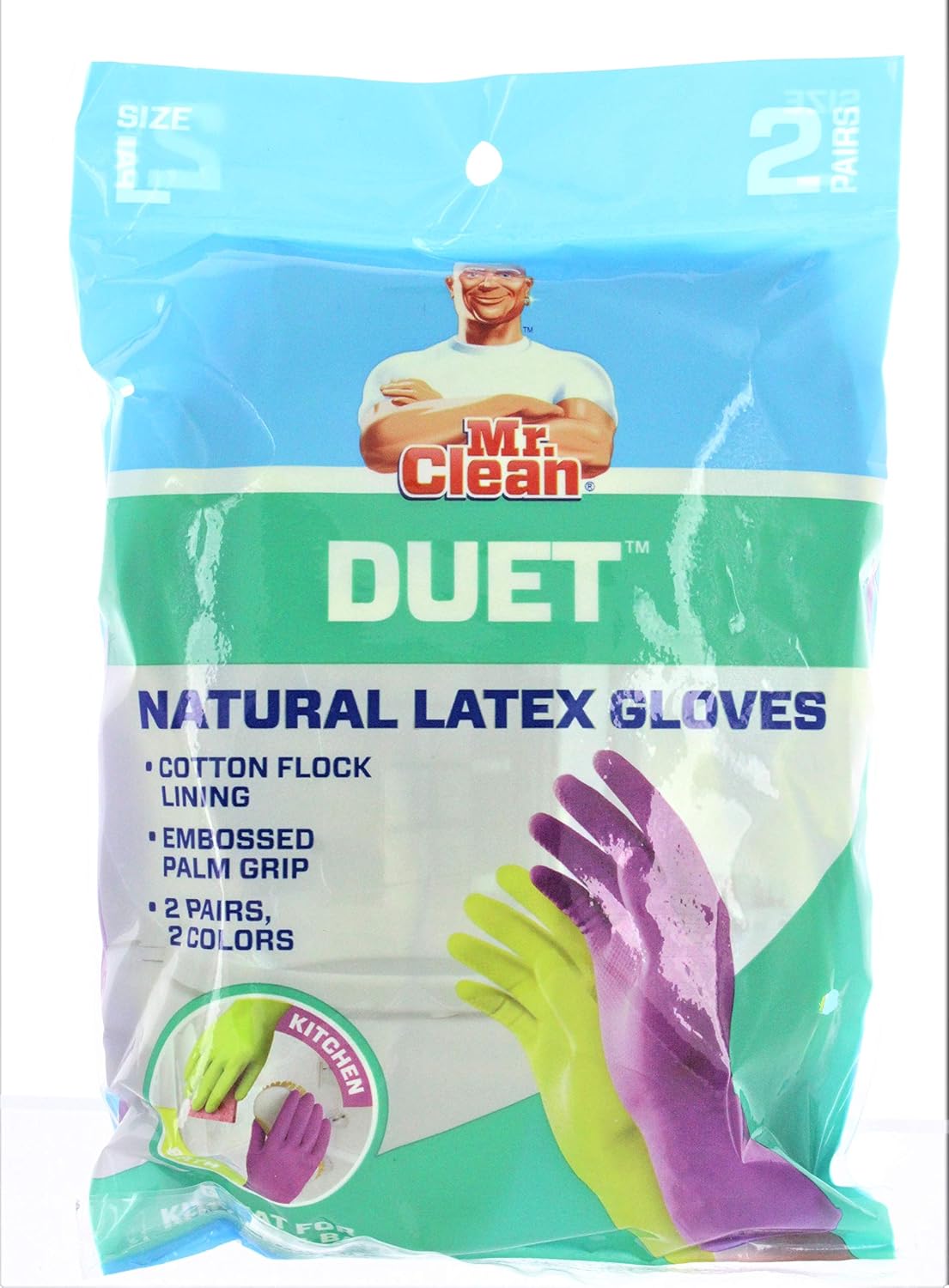Amazon.com: Mr.Clean 949800 Duet Latex Cleaning Gloves L 2/Pair (243094 ...