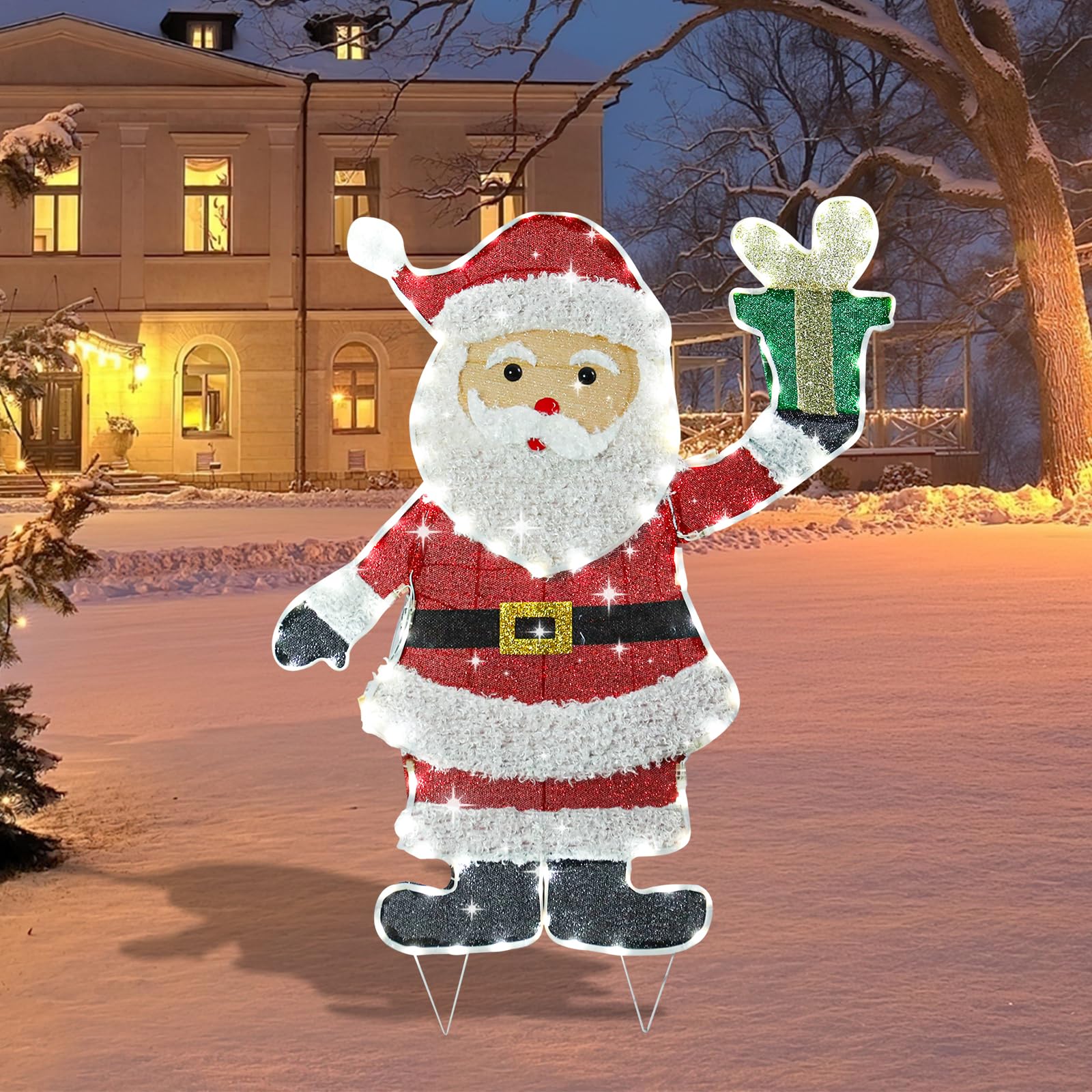 Lighted Santa Claus Christmas Decorations, Pre Lit 2D Santa Claus ...