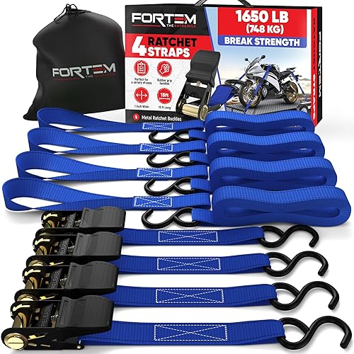FORTEM Ratchet Straps, 1650lb Break Strength, 4 Pack 15ft x 1in Tie ...