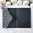 Amazon.com : ponatia 20PCS Black Laser Cut Wedding Invitations Pockets ...