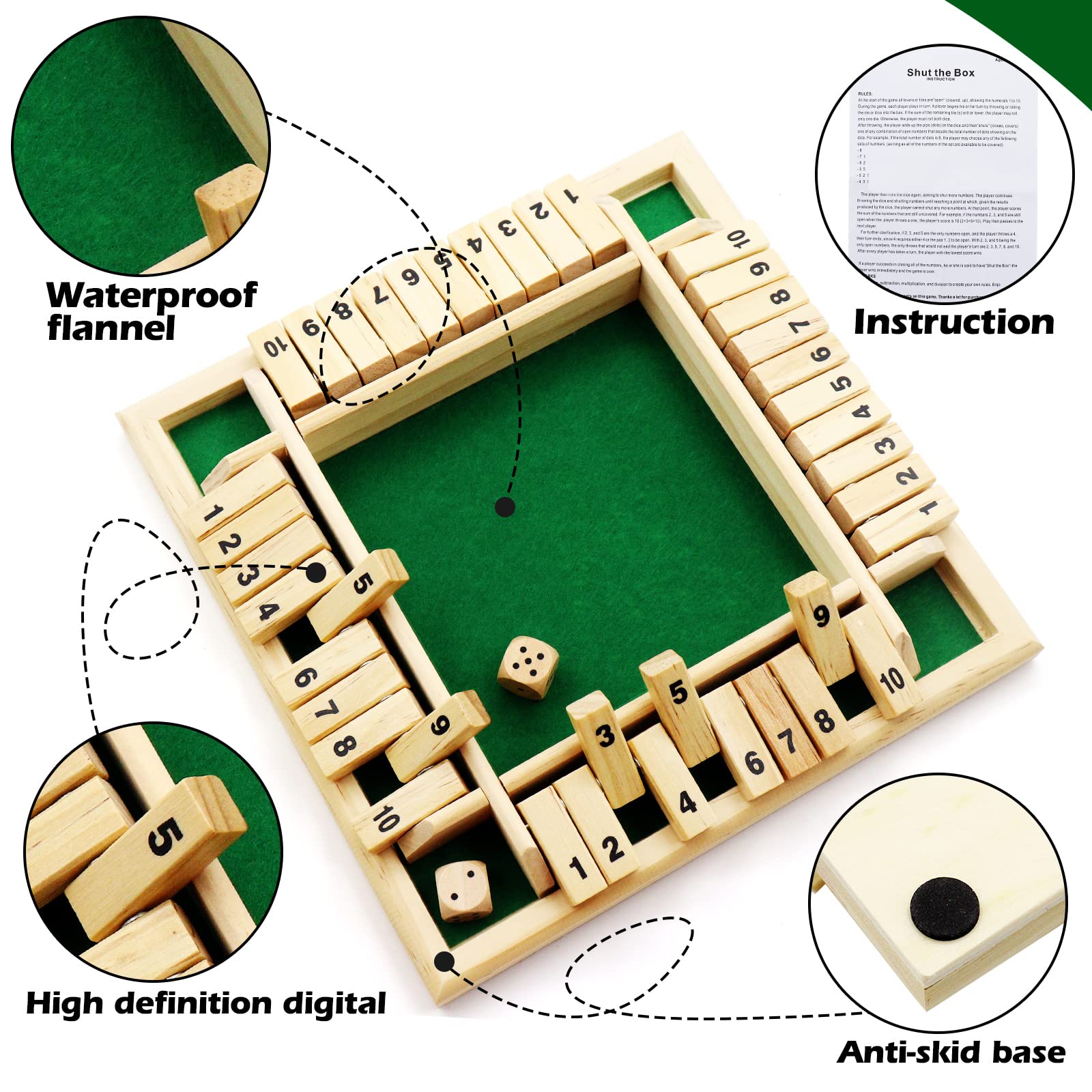 Mua Shut The Box Wooden Board Game with 10 Dice, Classic Family Math ...