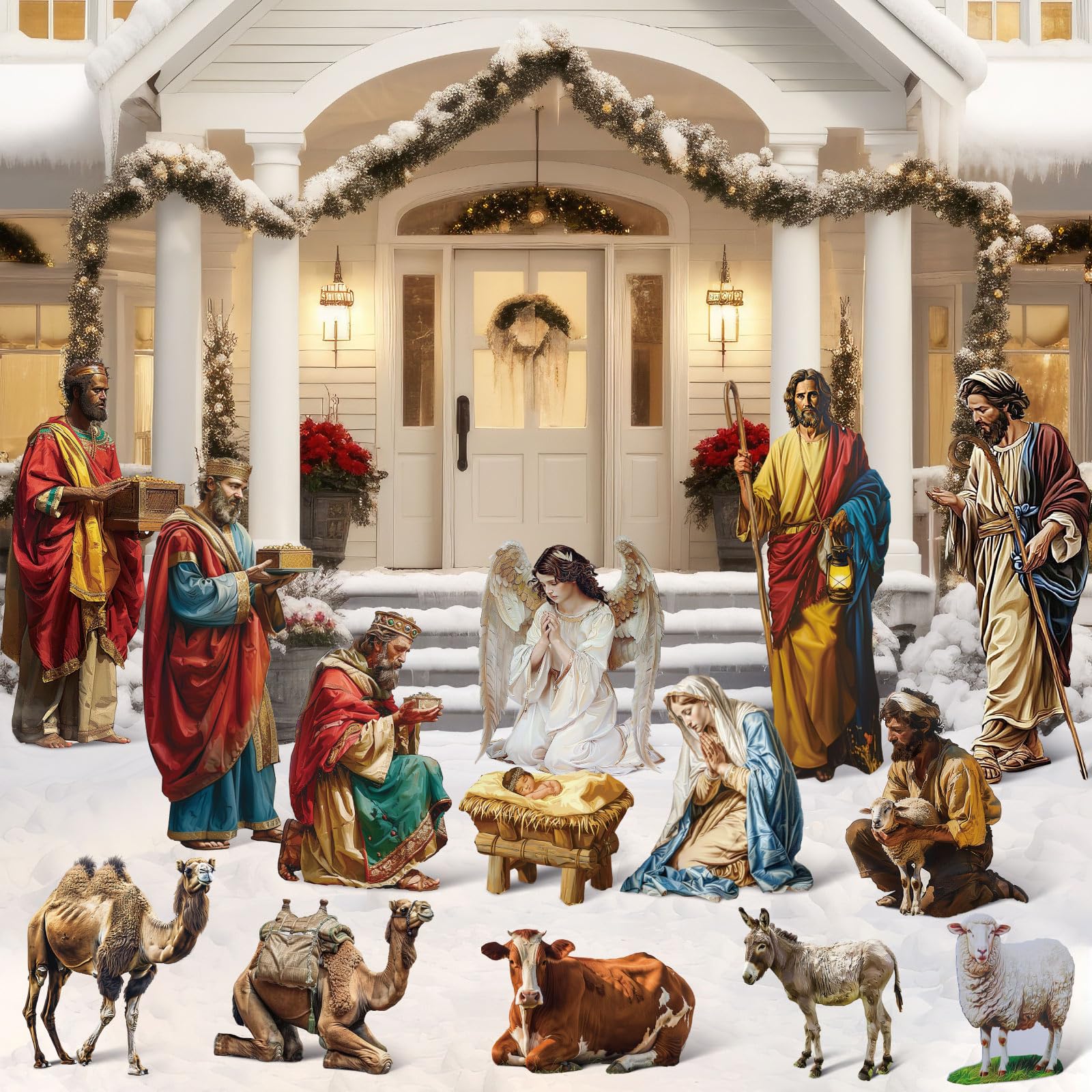 Cinnvoice Set of 14 Christmas Outdoor Nativity Scene Weatherproof ...
