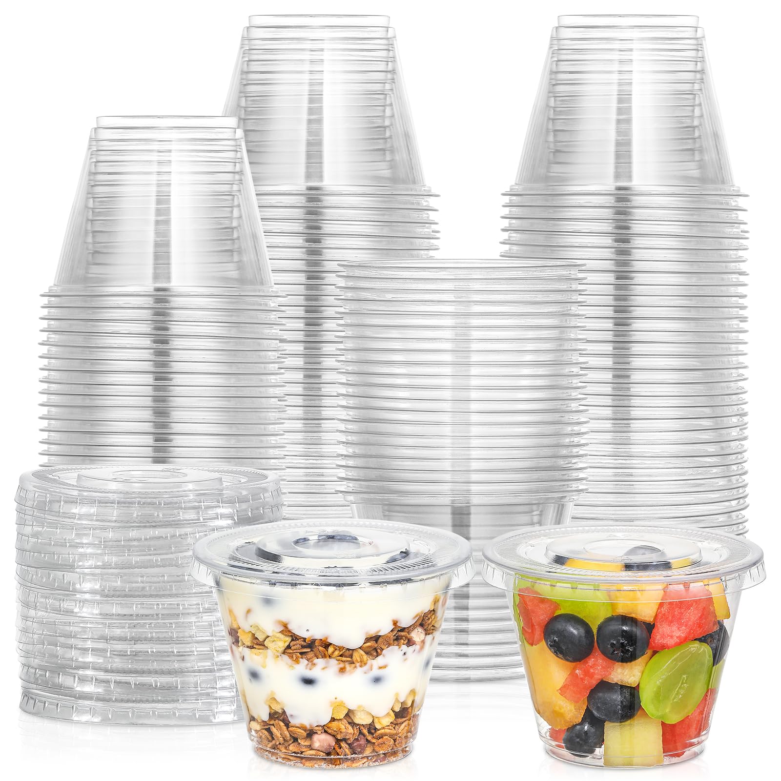 Mua AOZITA 100 Sets, 9 oz Clear Plastic Cups With Flat Lids No Hole ...