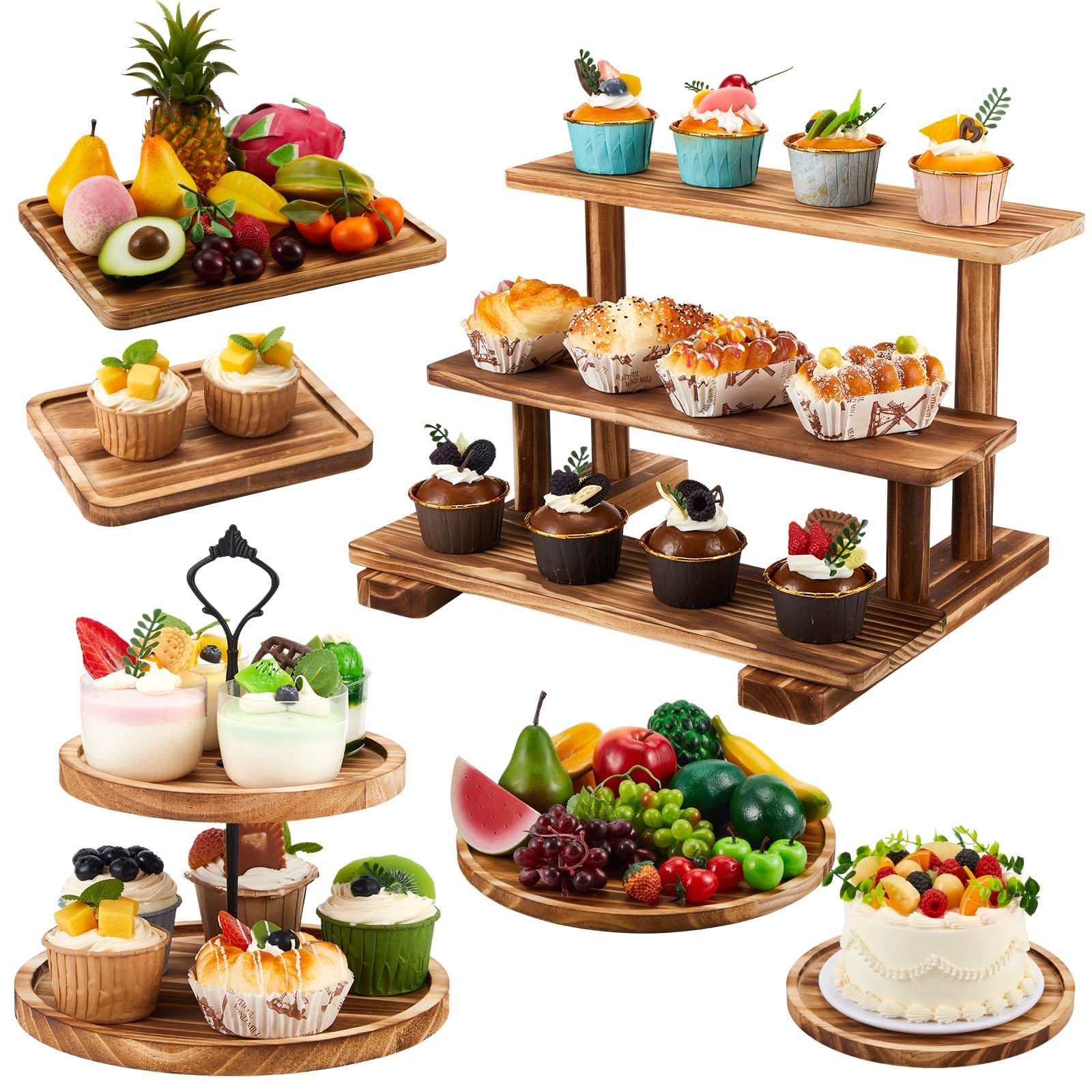 Roowest Set of 6 Wood Dessert Table Display Set Wood Cake Stands ...