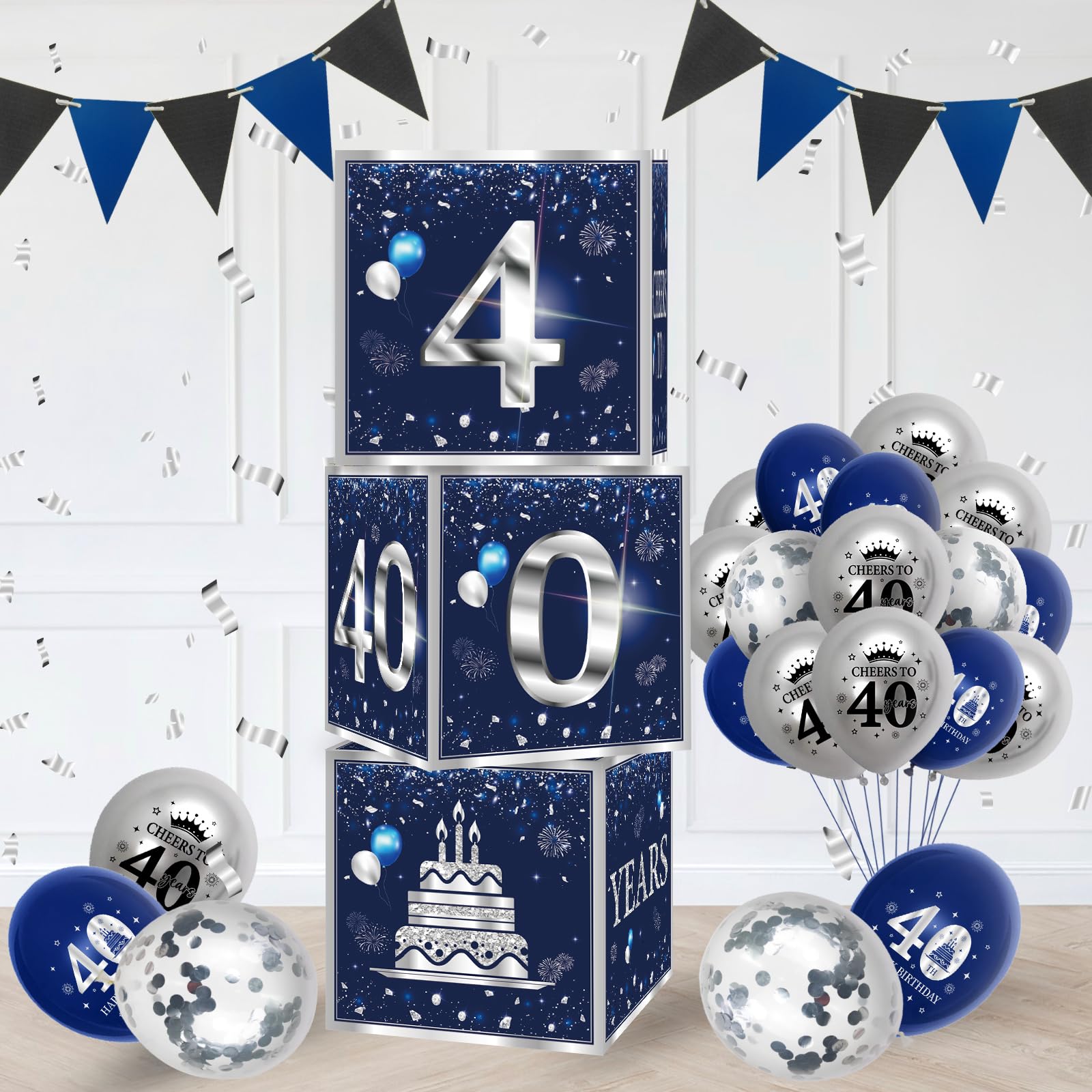 3Pcs 40th Birthday Boxes for Men Blue Silver 40th Happy Birthday ...