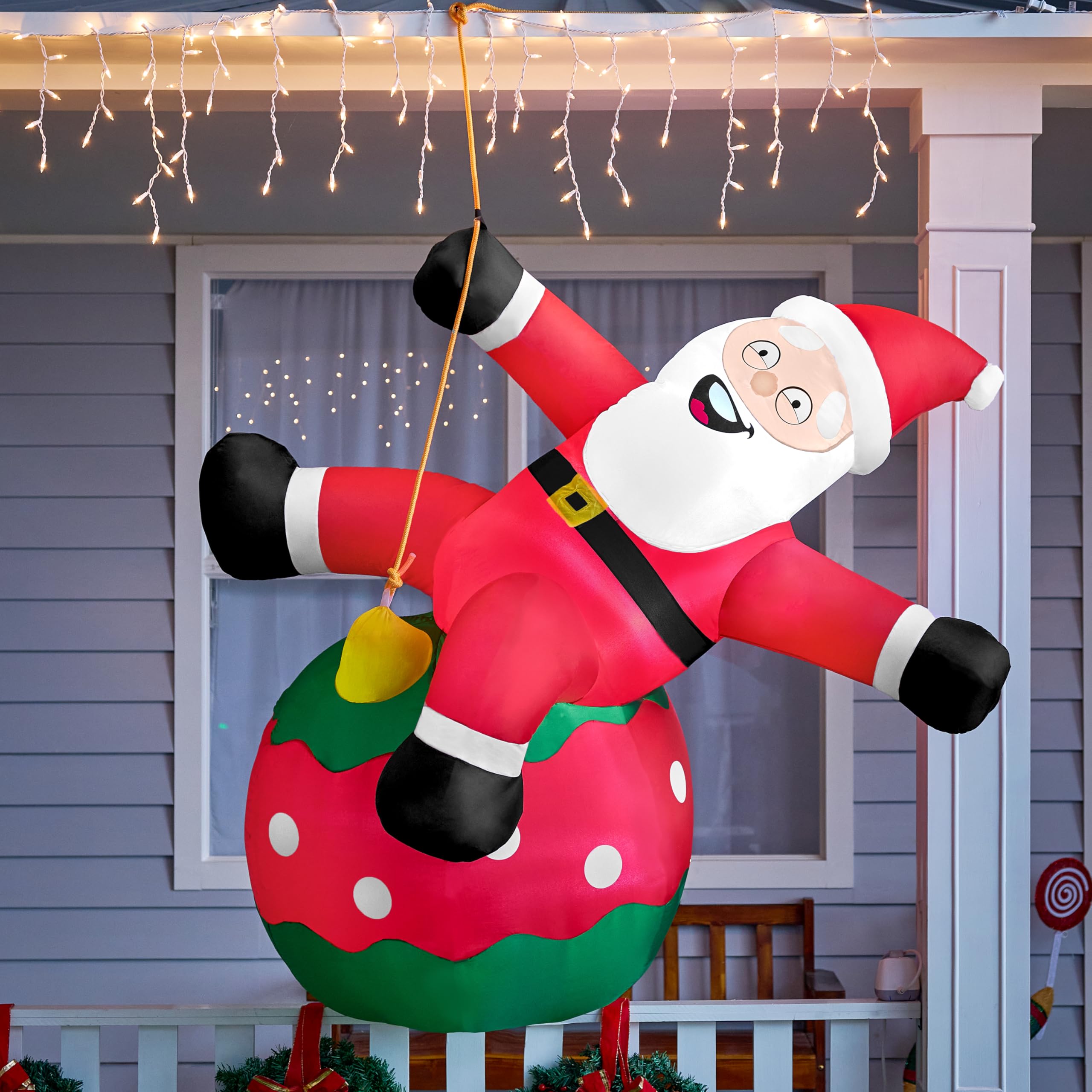 Joiedomi 8 FT Tall Christmas Inflatable Santa Swinging on Christmas ...