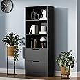 Amazon.com: Housoul Bookcase with 2 Drawers, 63" 3-Tier Bookshelf with ...