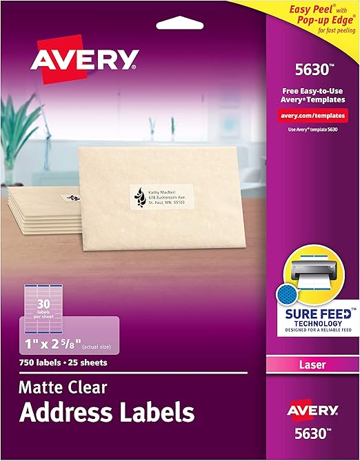 Avery Easy Peel Clear 1 x 2 5/8 Inch Address Labels 750 Count (5630 ...