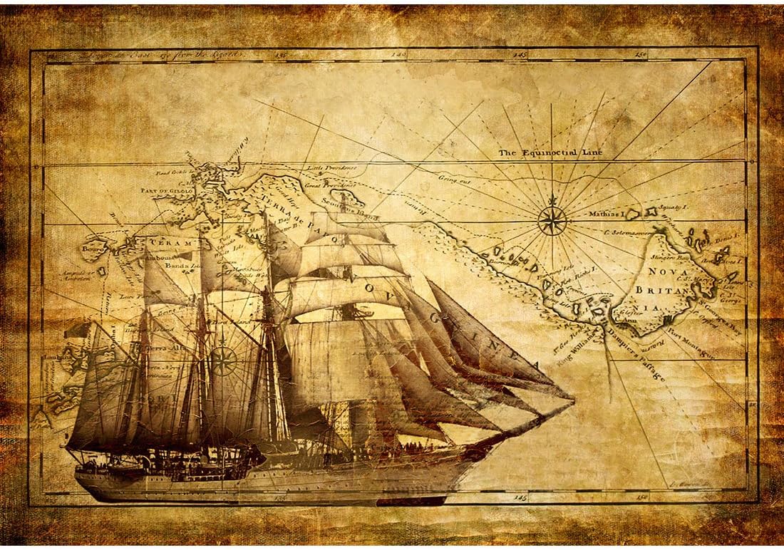 Amazon.com: Meishe Art Old Sailing Ship Nautical Map Poster Print Wall ...