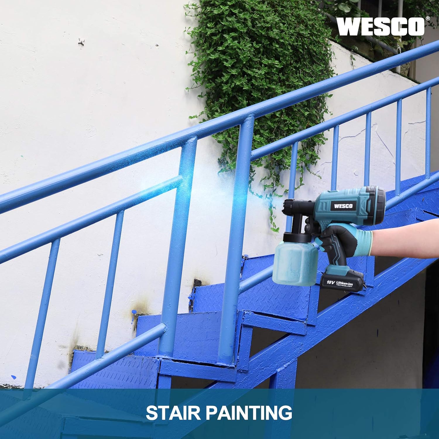 Paint Sprayer, WESCO 18V 2.0AH 500ml/min Paint Spray Gun with 2.5mm ...
