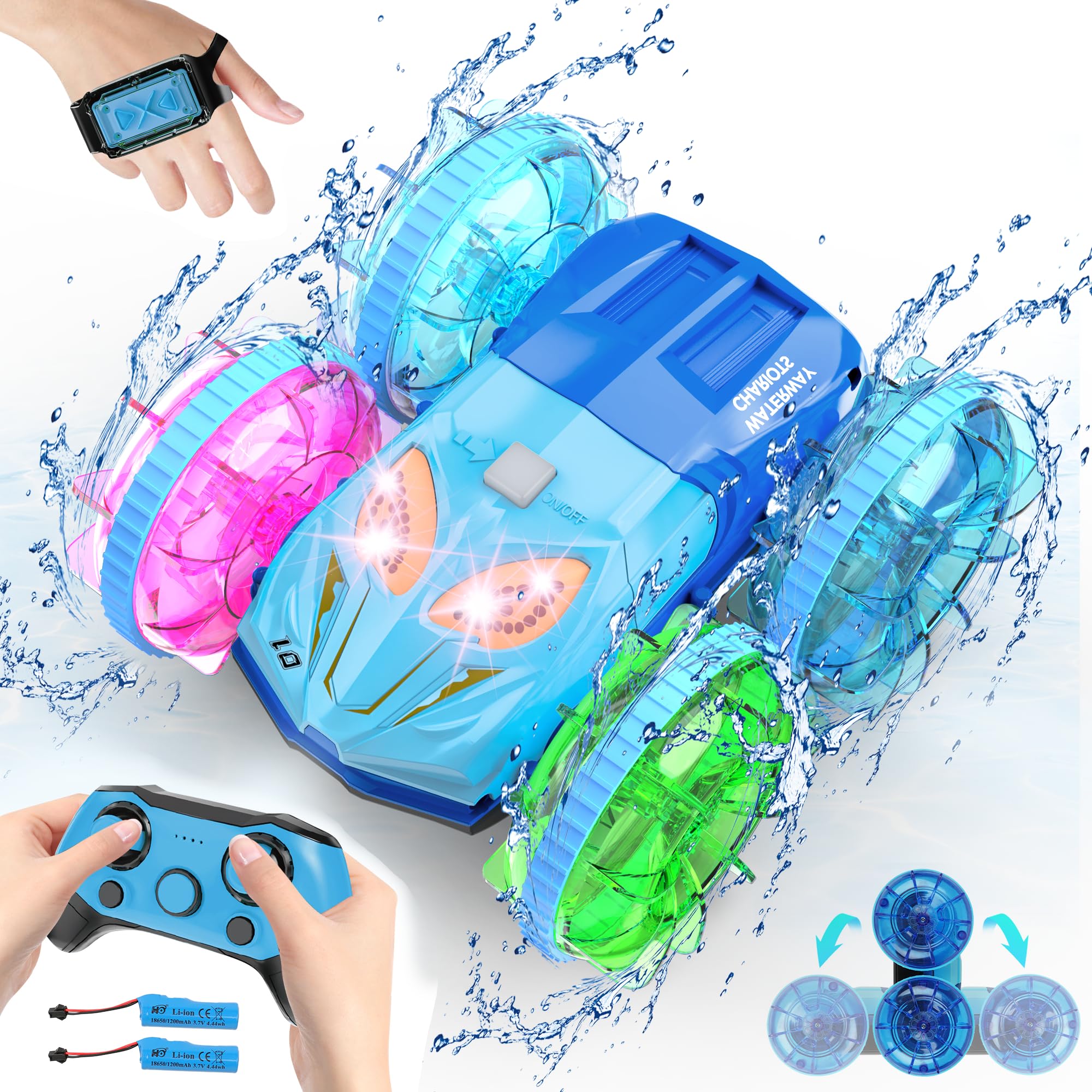 Remote Control Car Boat with 360°Rotation, 2.4GHz Amphibious RC Car Boat with Light and Music ...