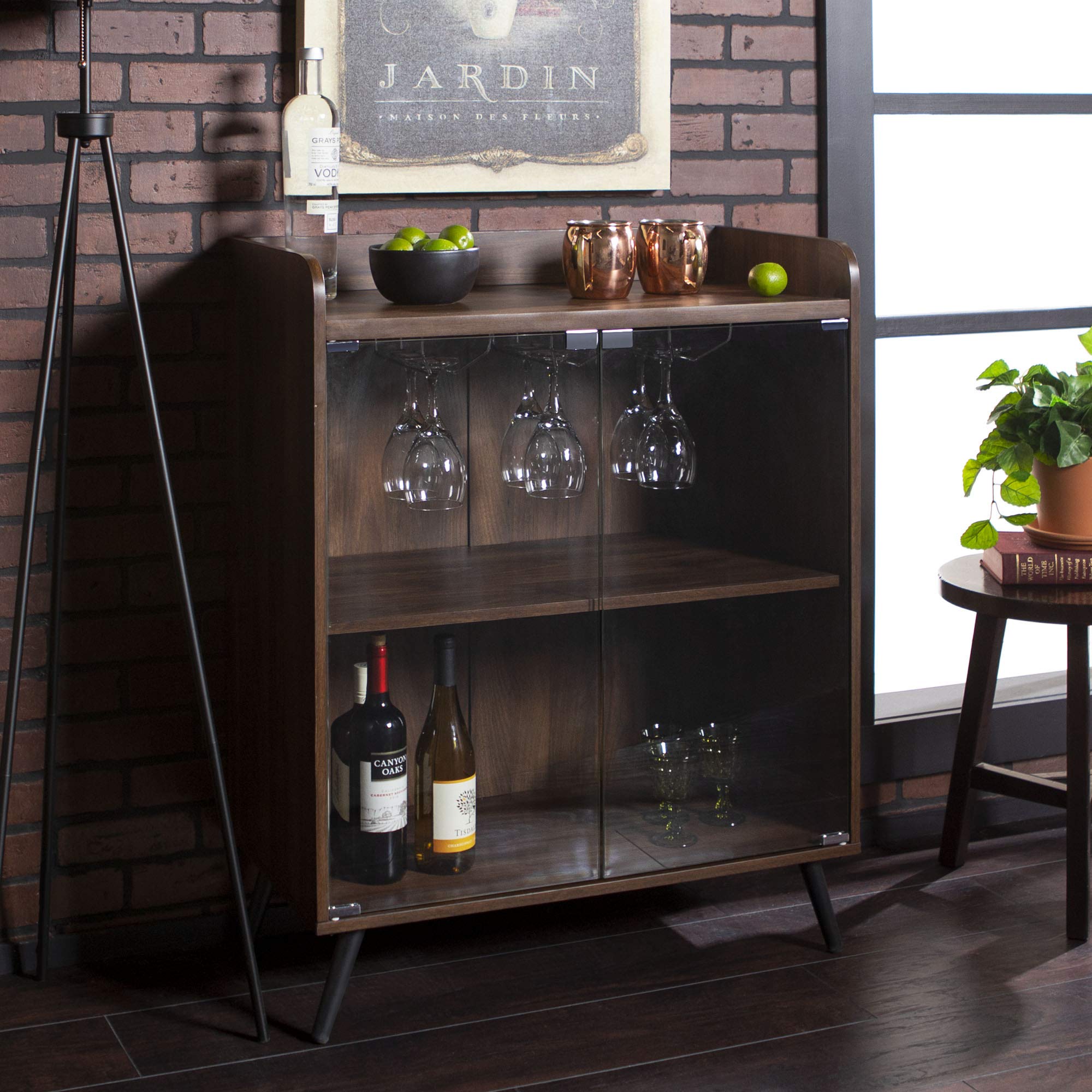 WE Furniture Bar Cabinet w/Storage & Stemware Rack, 38" H x 16" W x 30 ...
