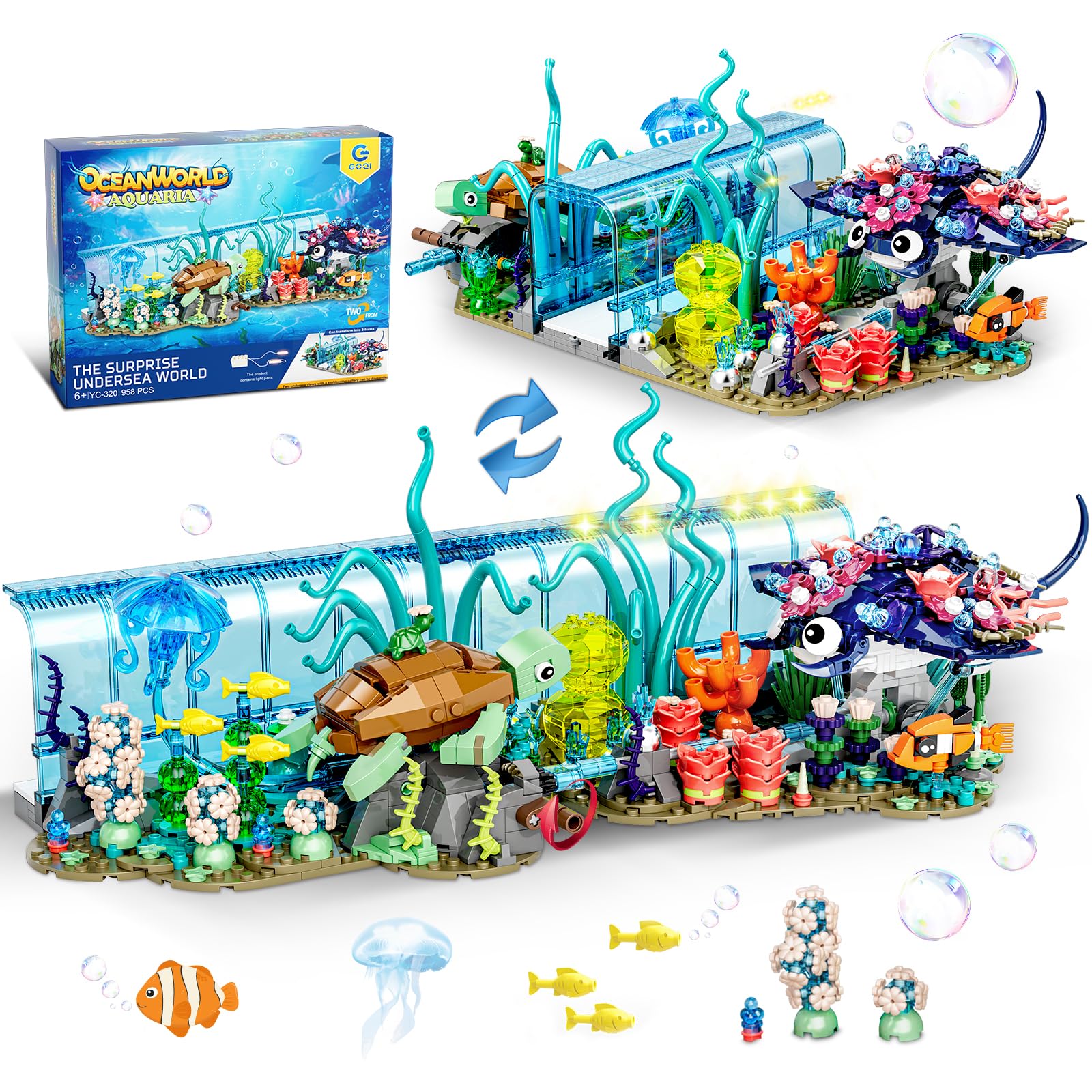 Aquarium Building Blocks Set, Compatible with Lego Fish Tank Creative ...