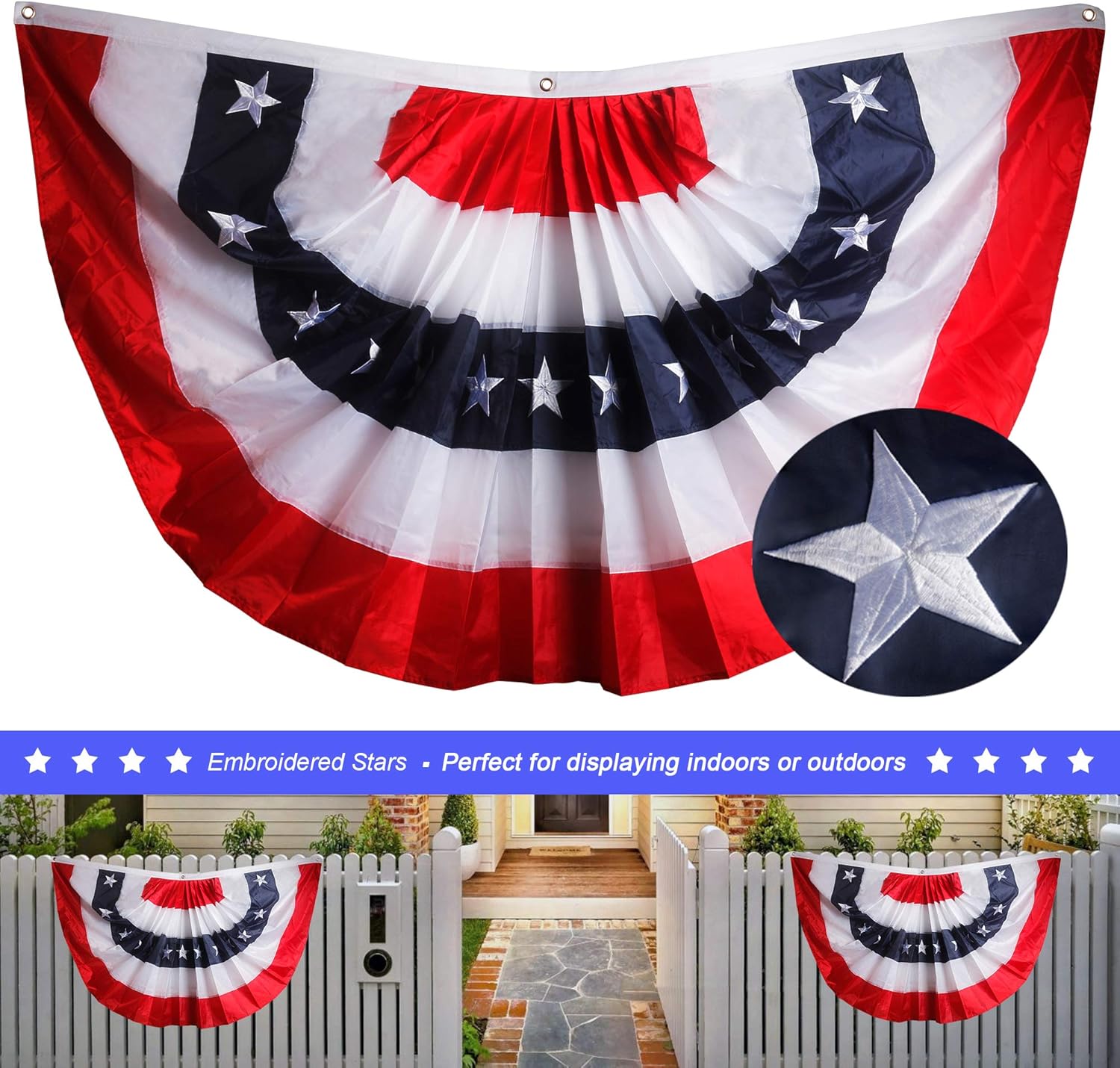 Amazon.com : HOOSUN USA American Flag Fan Bunting 3x6 Feet Outdoor US ...