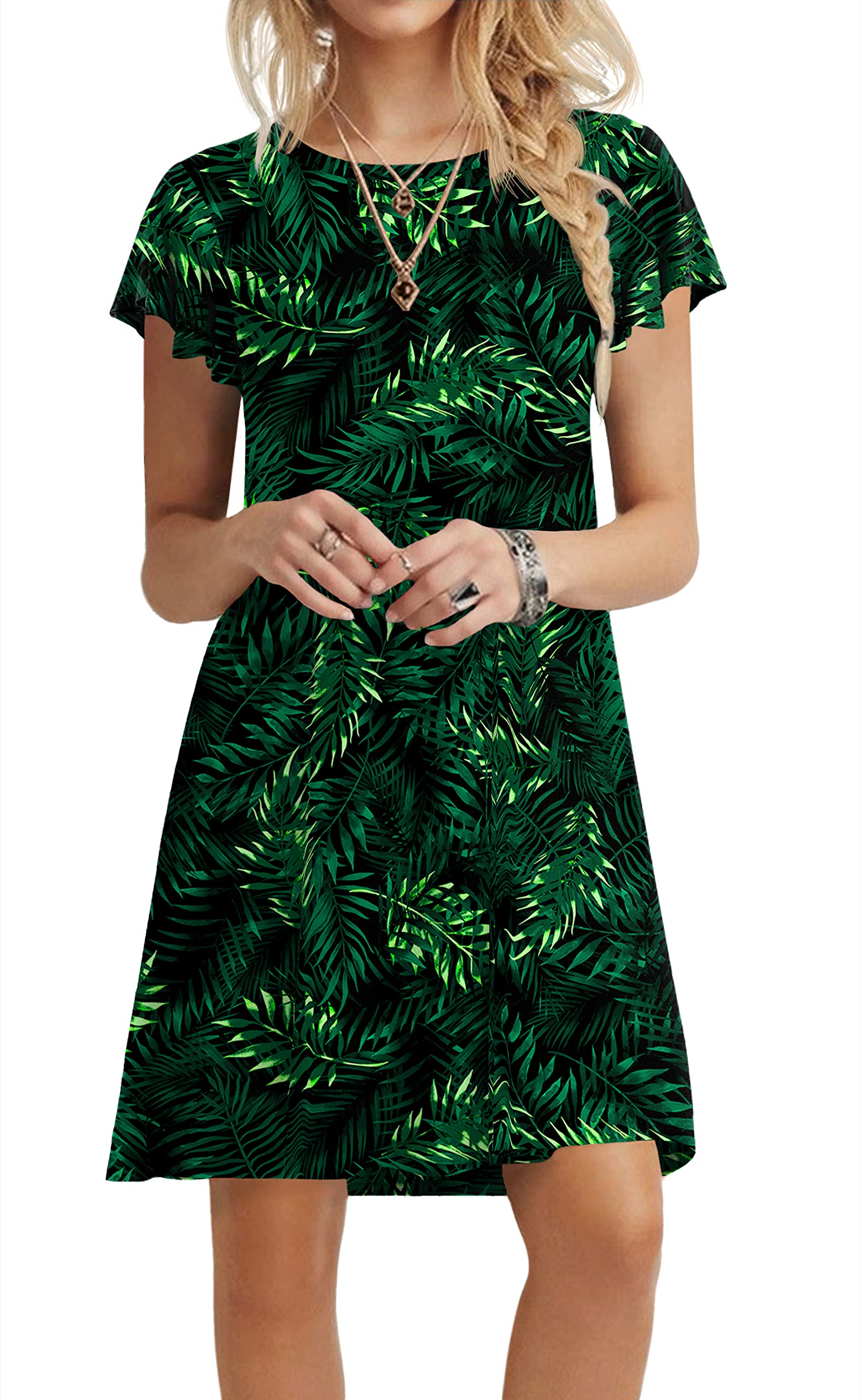 Askyes Womens Summer Spring Dresses Swing T-Shirt Beach Sun Dress Short ...