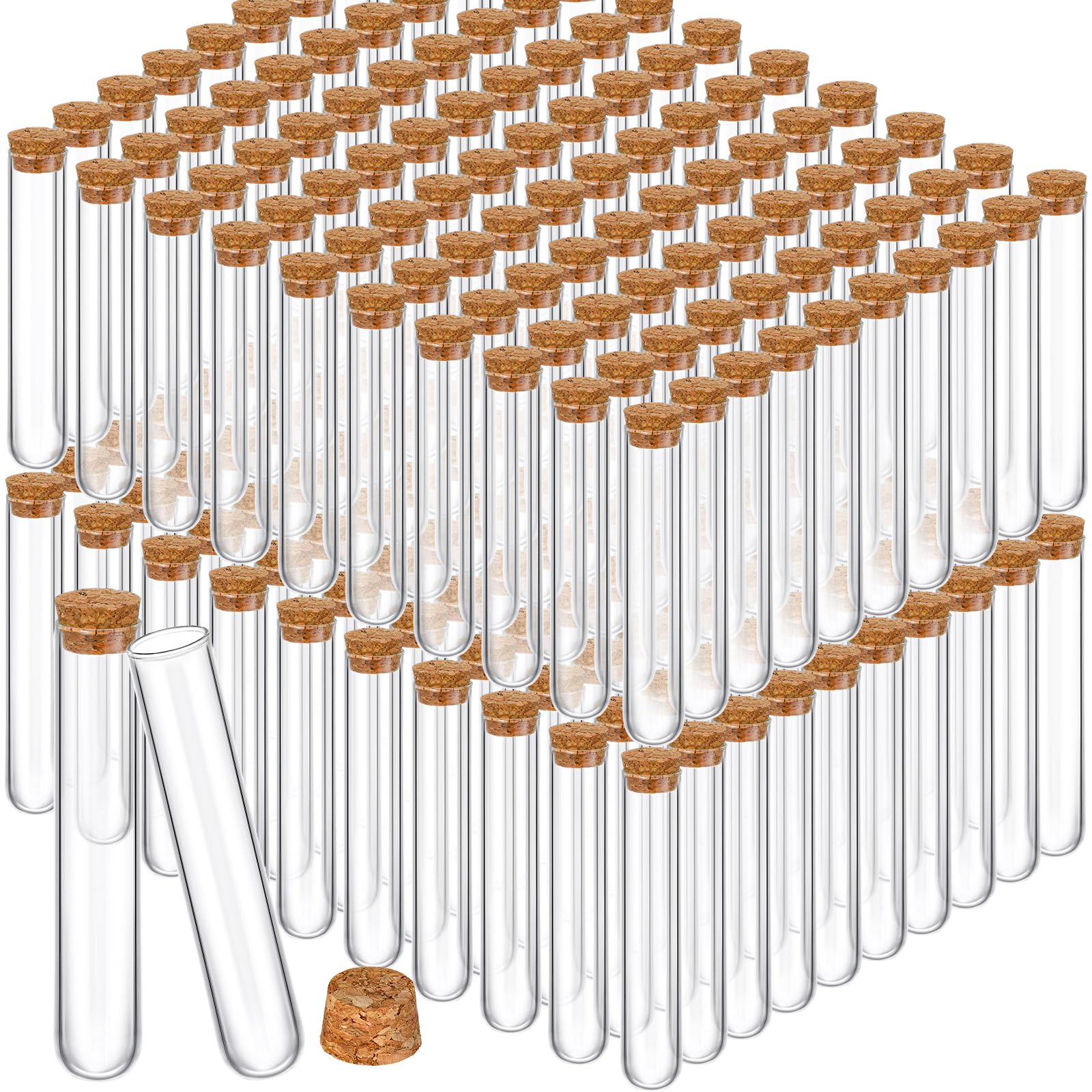 Thyle 200 Pcs Glass Test Tubes with Cork Clear Stoppers Round Bottom ...