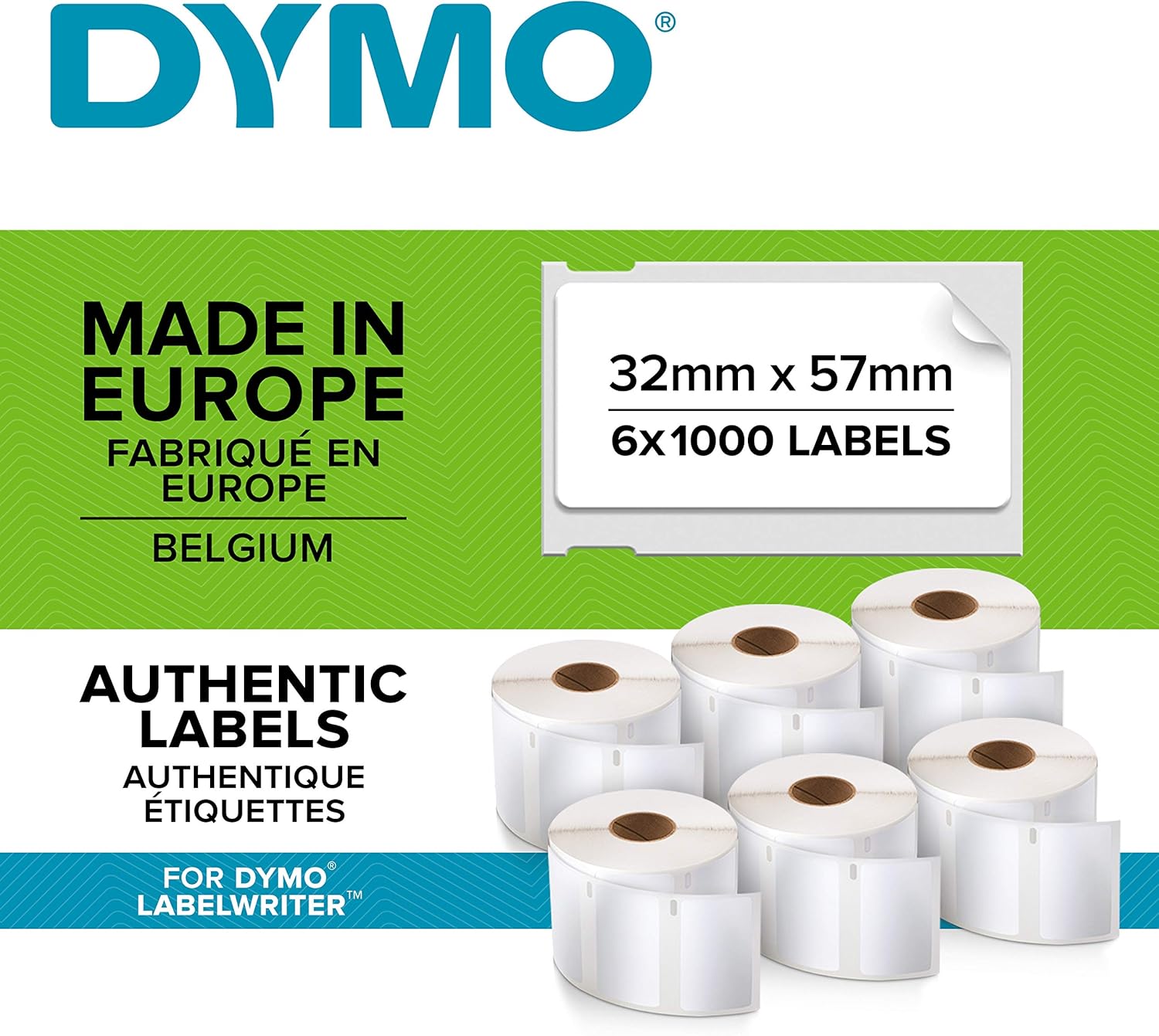 DYMO Authentic LW Multi-Purpose Labels, 32mm x 57mm, 6 Rolls of 1, 000 ...