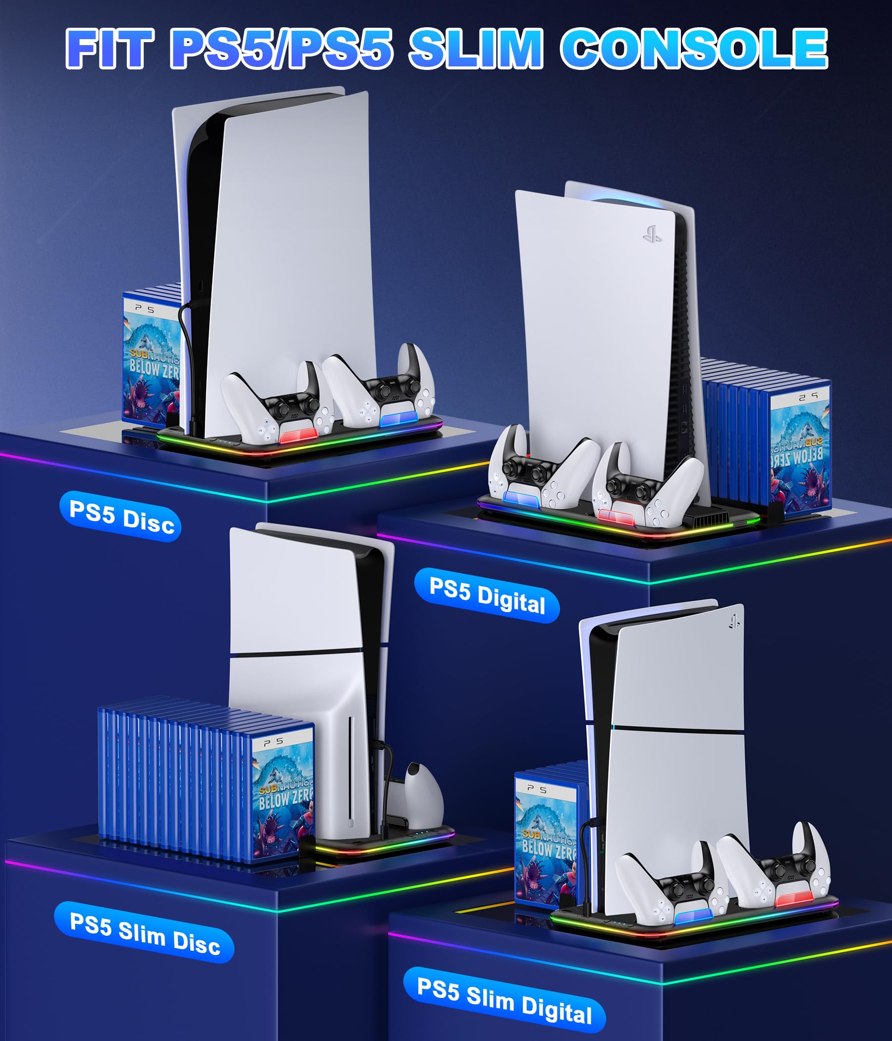 PS5 Cooling Stand For PlayStation 5 Slim/Disc/Digital With RGB Light ...