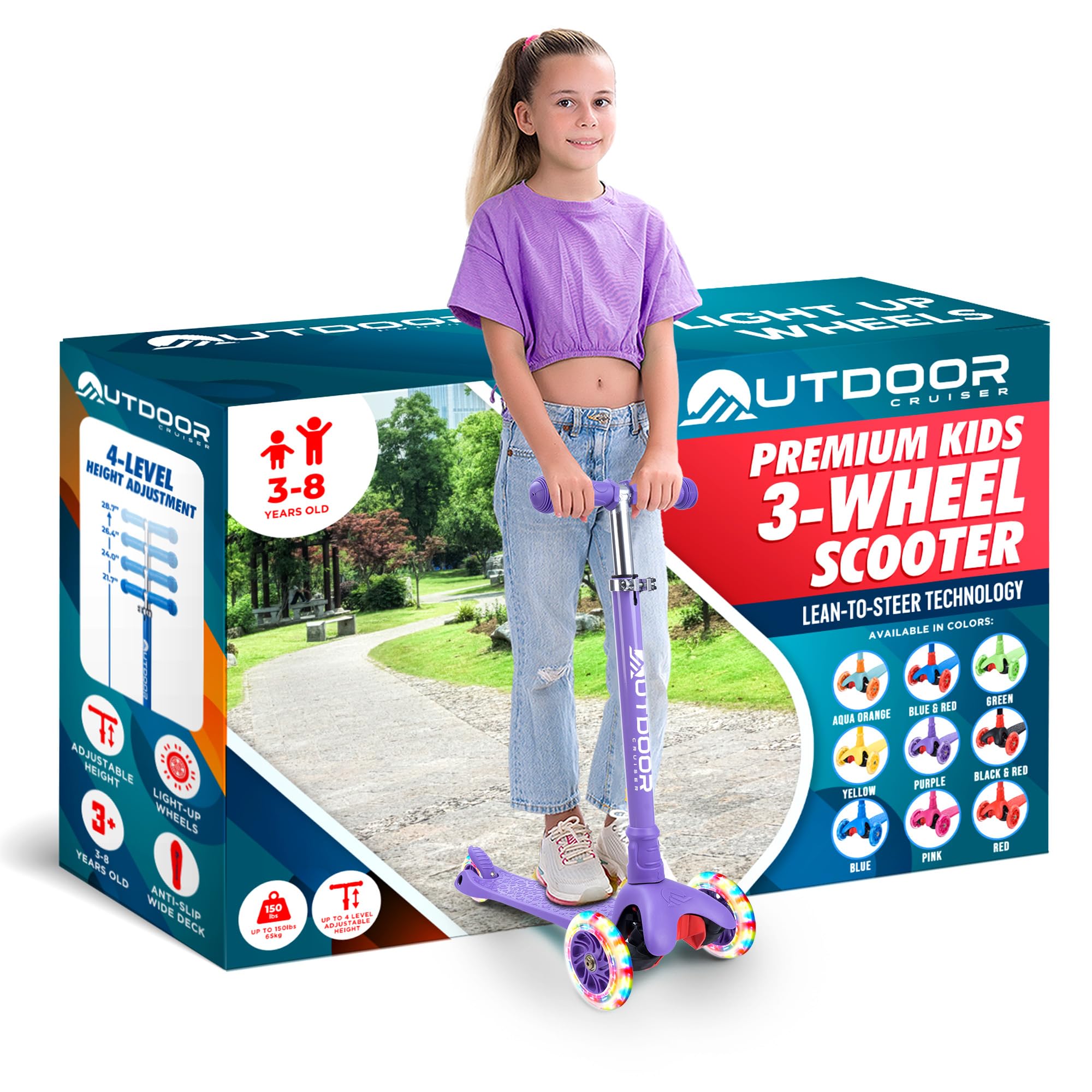 Outdoor Cruiser 3-wheel Kids Scooter – With Lean-to-steer Technology ...