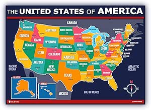Amazon.com : Map of USA for kids (18x24) LAMINATED 50 states and ...