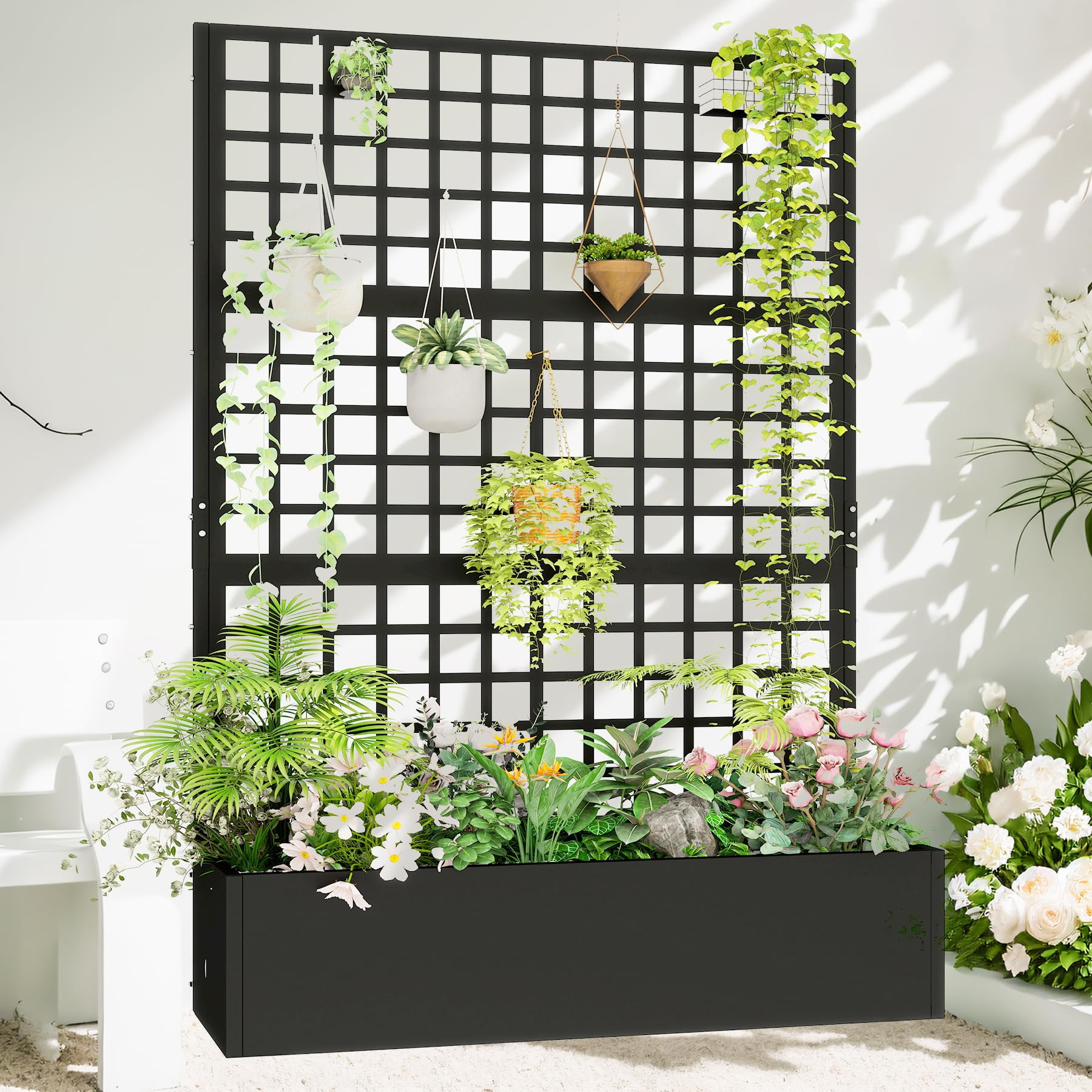 Toriexon Metal Planter with Trellis 72" x 47’’ x 16", Raised Garden Bed ...