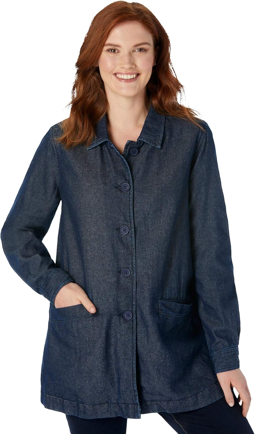 Woman Within Women's Plus Size Pleat-Back Denim Jacket at Amazon Women ...